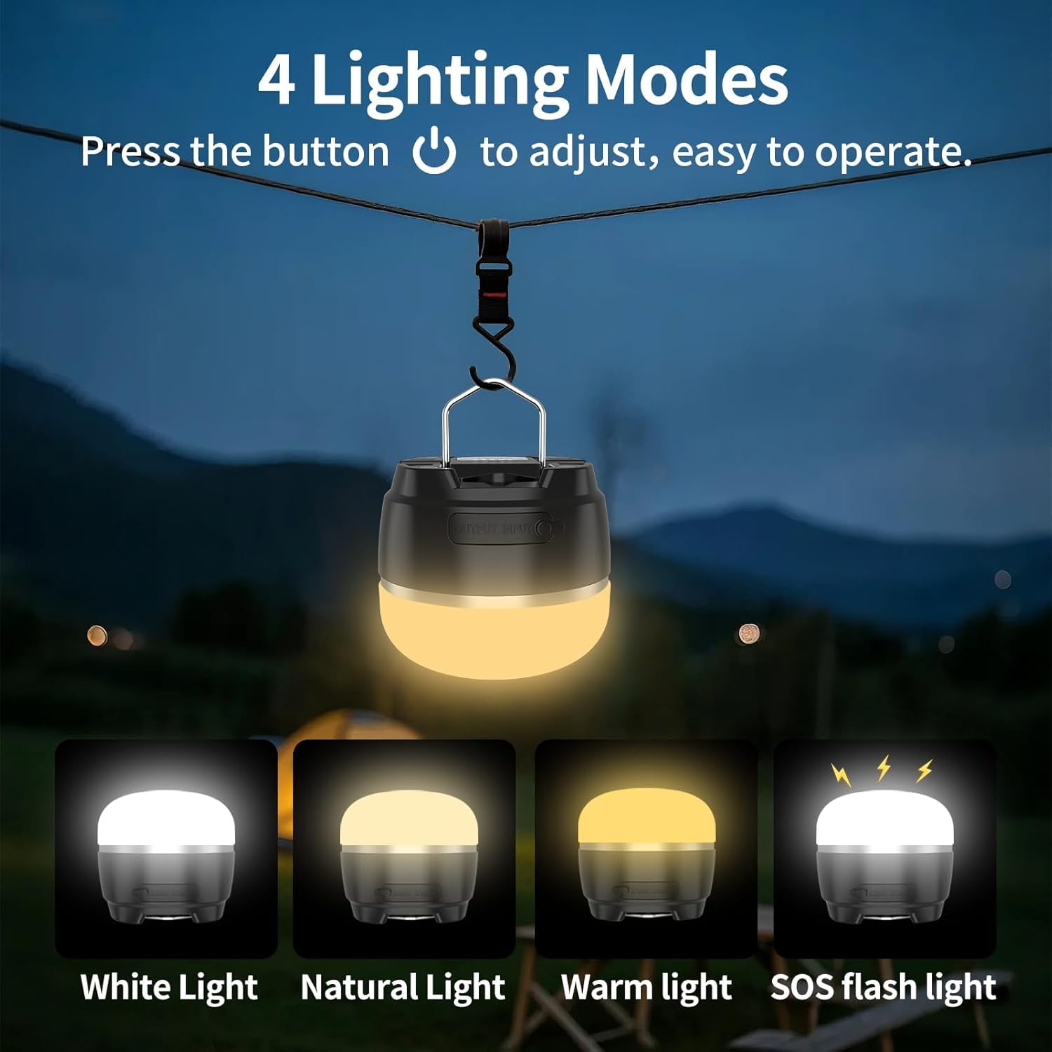 OTGFRF-LED Camping Lantern Rechargeable, 1000LM Tent Light with 3 Color Lighting Modes, 8000mAh ...