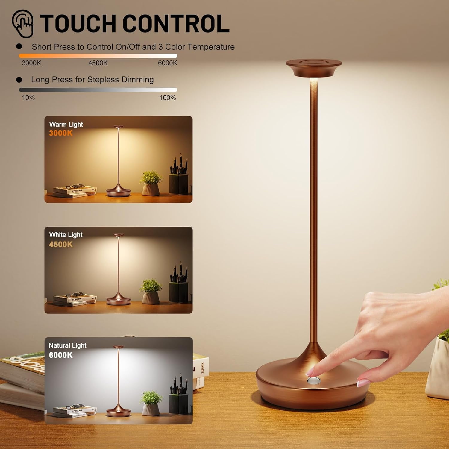 OTGFRF-LED Cordless Lamp Rechargeable - 6000mAh Battery Powered Table ...