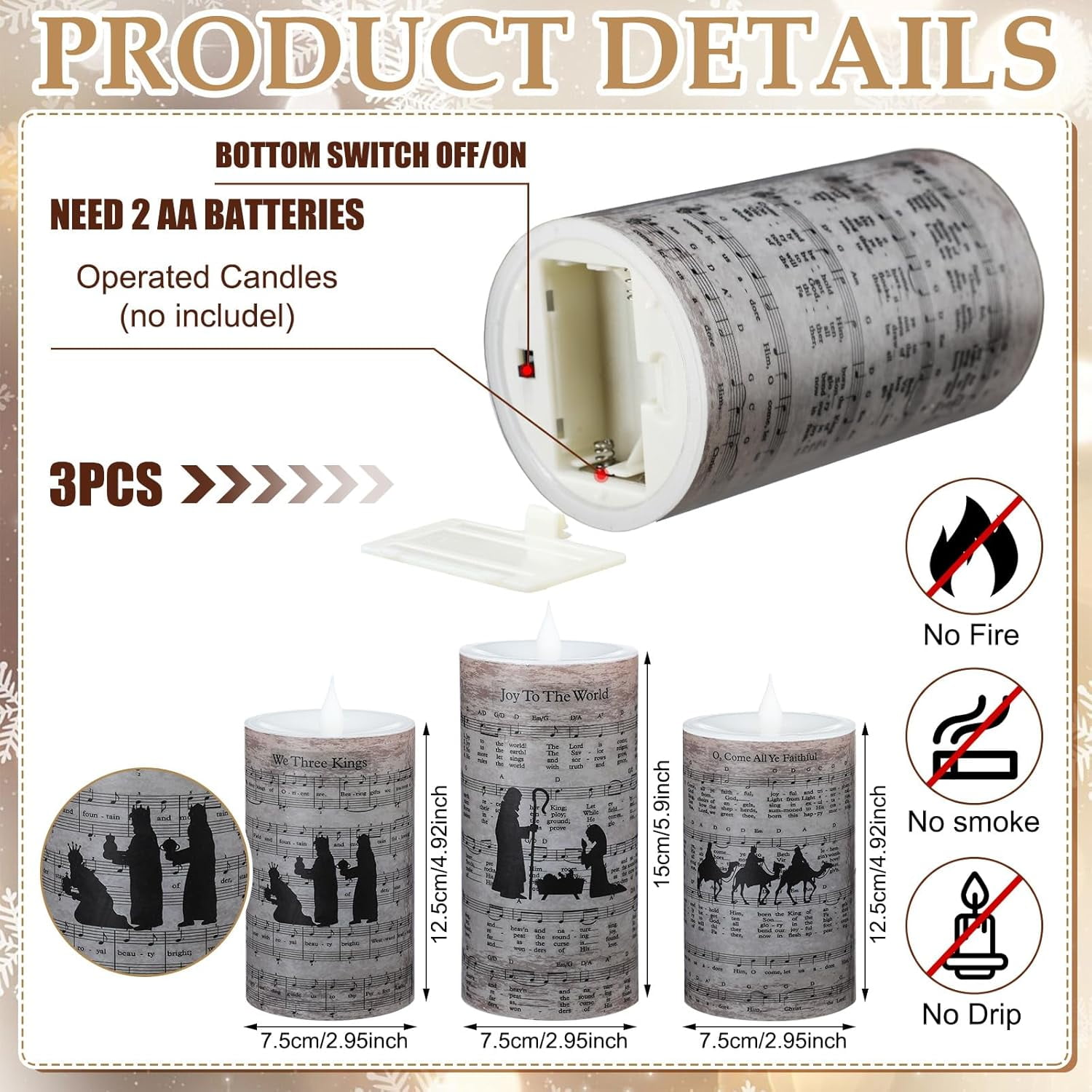 OTGFRF-Nativity Candle Set of 3, Flameless LED Pillar Candles with ...