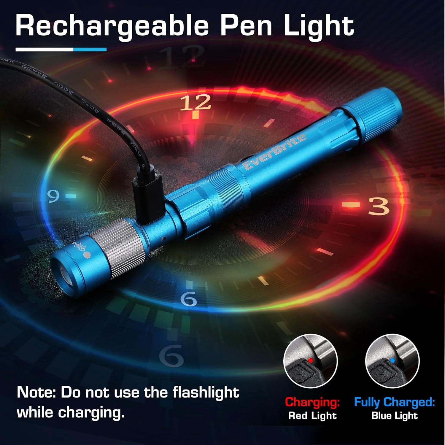 OTGFRF-Pen Light, Rechargeable Pen Flashlights, 300 Lumens Zoomable LED ...