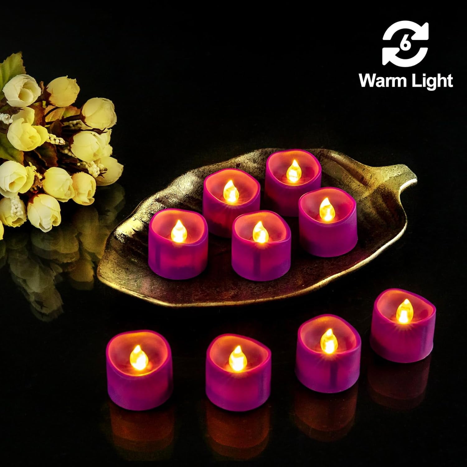 OTGFRF-Purple Base Warm White Flickering Flame Tea Lights, 6H Timer (No ...
