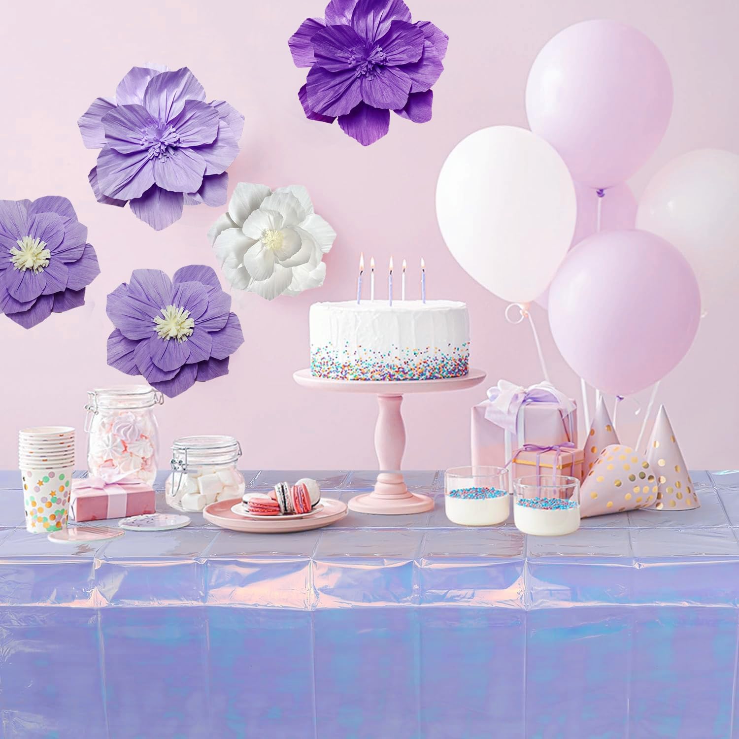 OTGFRF-Purple Paper Flowers 5PCS 3D Flower Wall Decor - Violet White ...