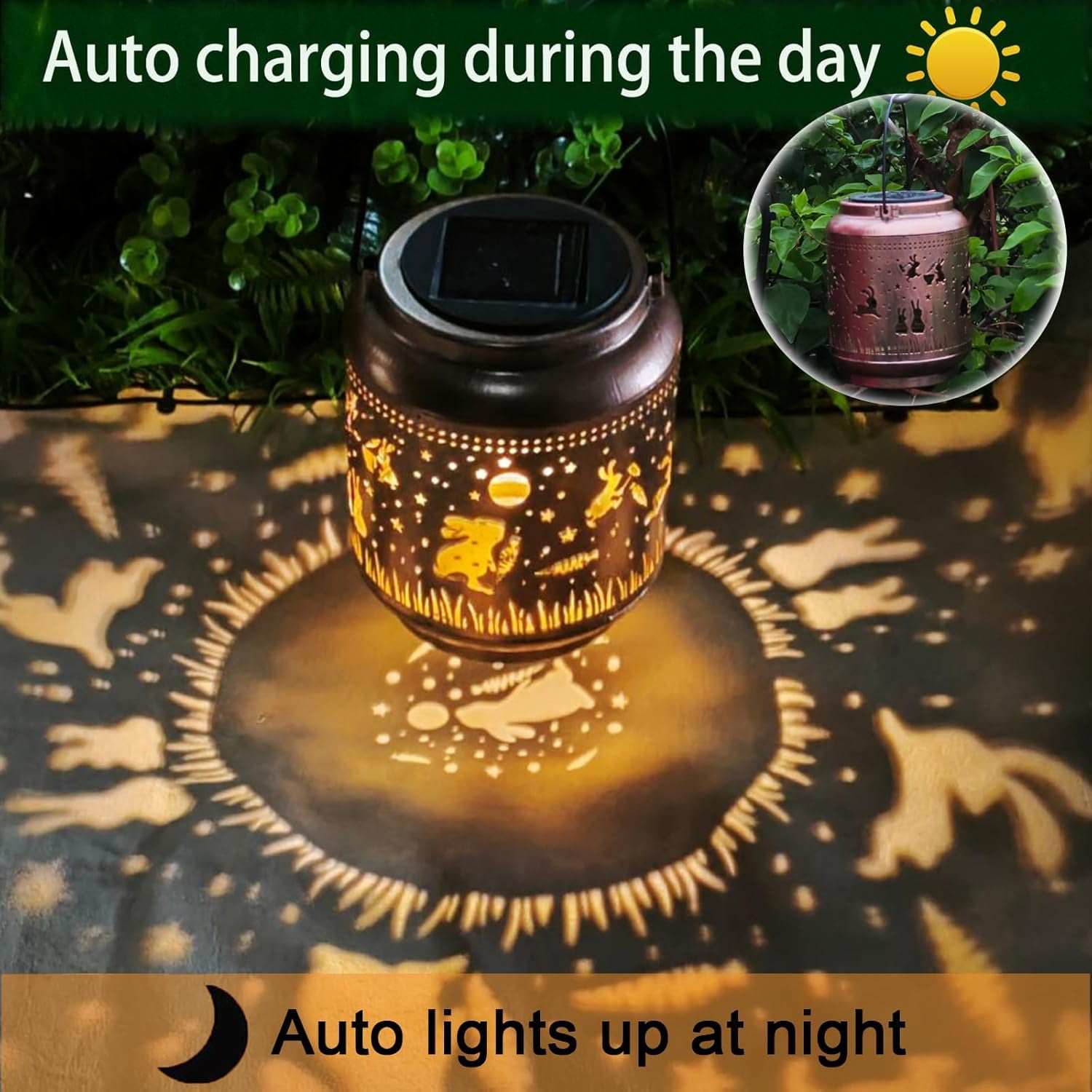 OTGFRF-Rabbit Solar Lantern - Waterproof Outdoor Metal LED Chandelier ...