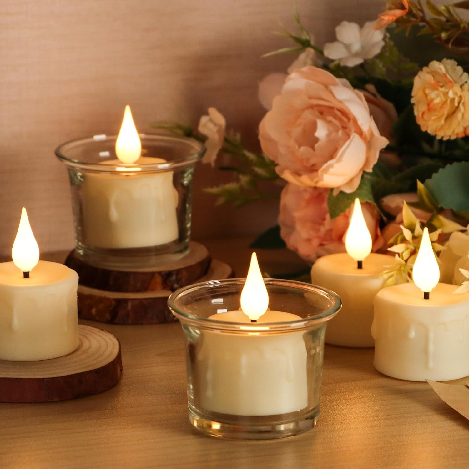 OTGFRF-Rechargeable Flameless Tea Lights with Remote Timer, Soft 3D ...