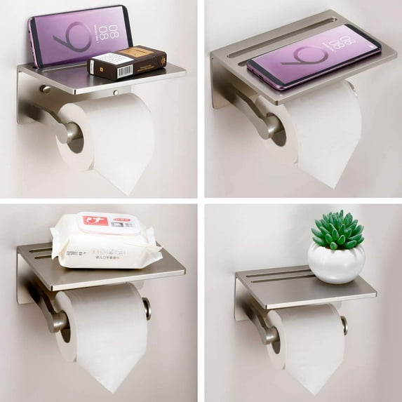 OTGFRF-Toilet Paper Holder with Shelf and 2 Towel Hooks - Self Adhesive ...