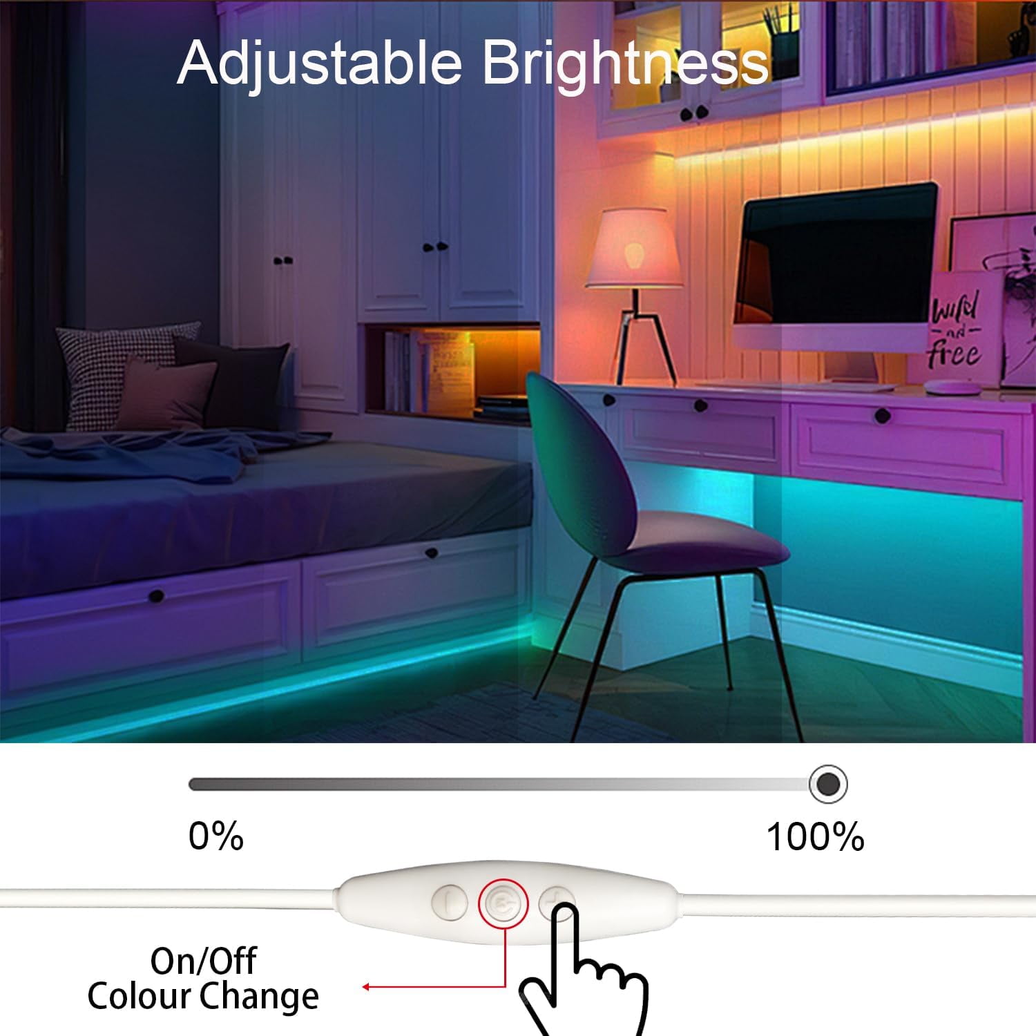 OTGFRF-USB LED Light Strip, 16.4ft 5V RGB LED Strip Lights, Dimmable ...