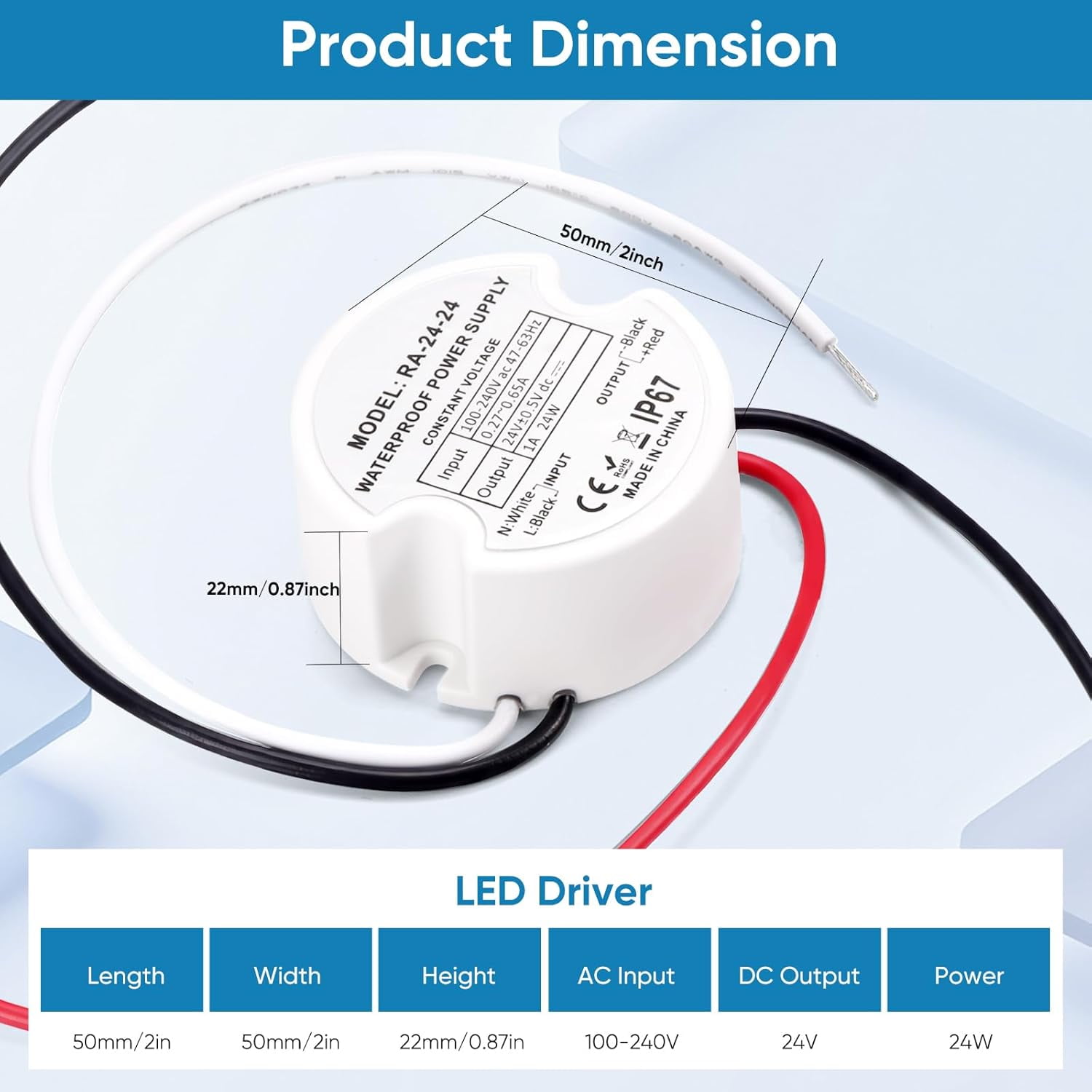 OTGFRF-Waterproof IP67 LED Driver 24 Watts, LED Power Supply 24V 1A ...