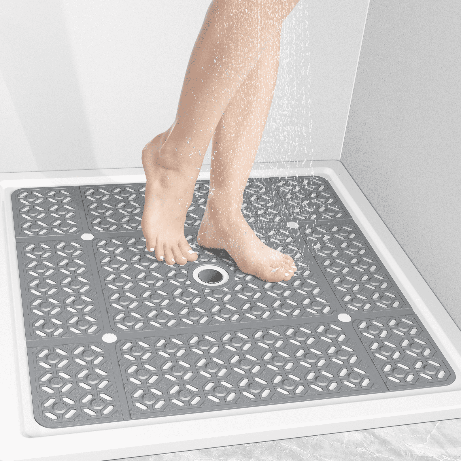 OTHWAY Square Shower Mat,27"x27" Extra Large Bath Mat,TPE Non-Slip ...