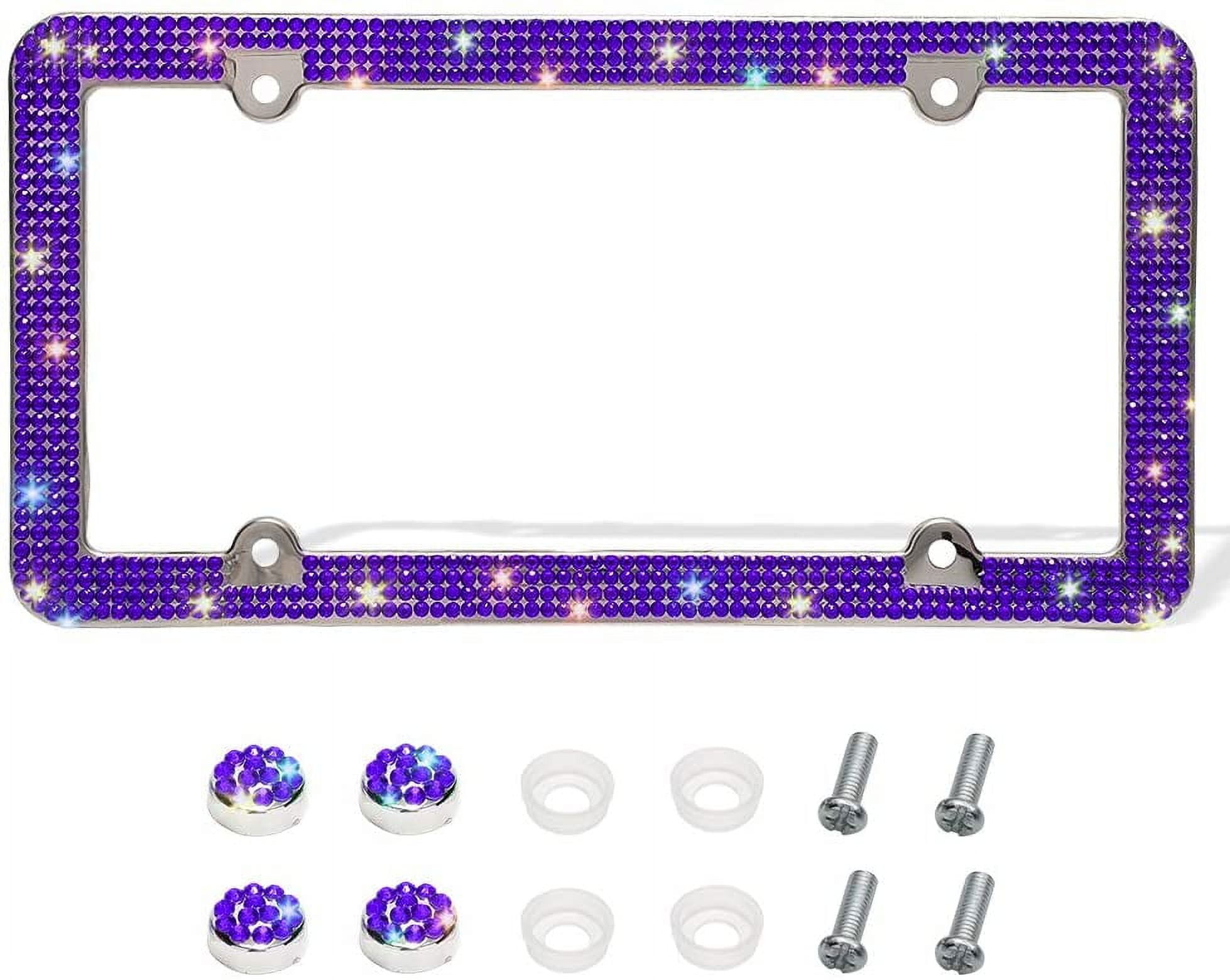 OTOSTAR Bling License Plate Frame, Handcrafted 4 Rows Shiny Rhinestones ...