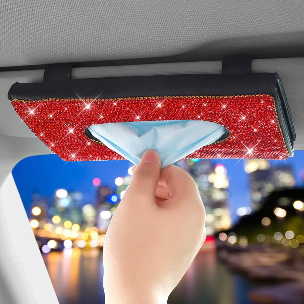 OTOSTAR Bling Bling Mask Holder for Car, Crystal Car Visor Tissue Box ...