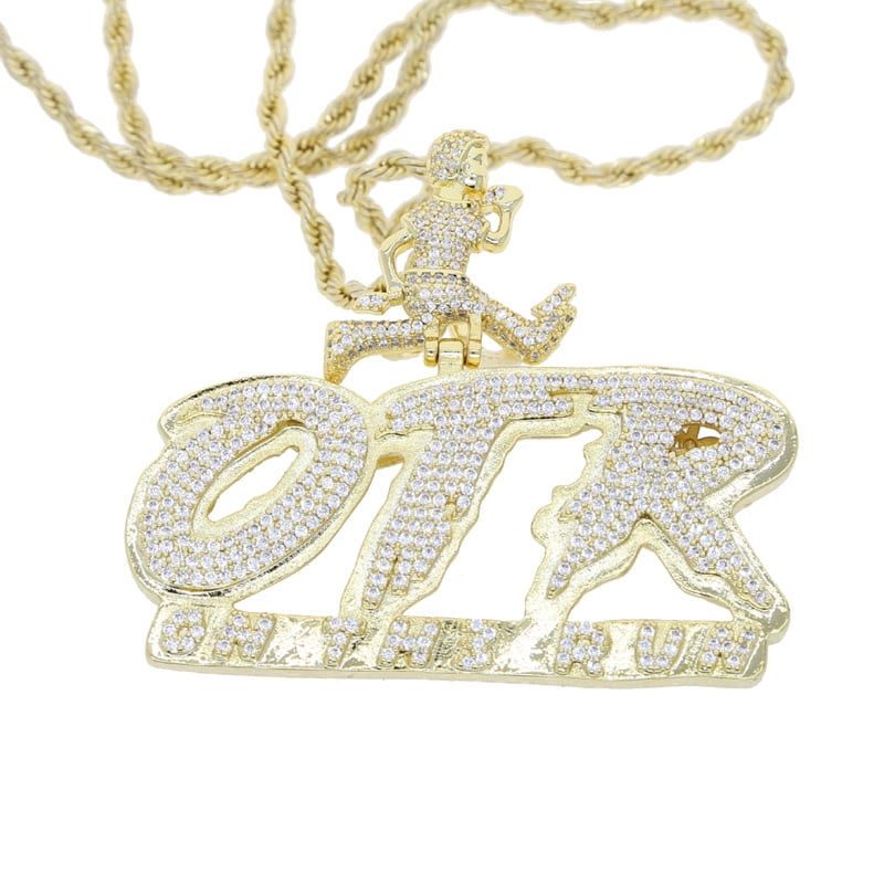 OTR Letters 14K Yellow Gold Pendant Necklace Iced Out Bling CZ Stones ...