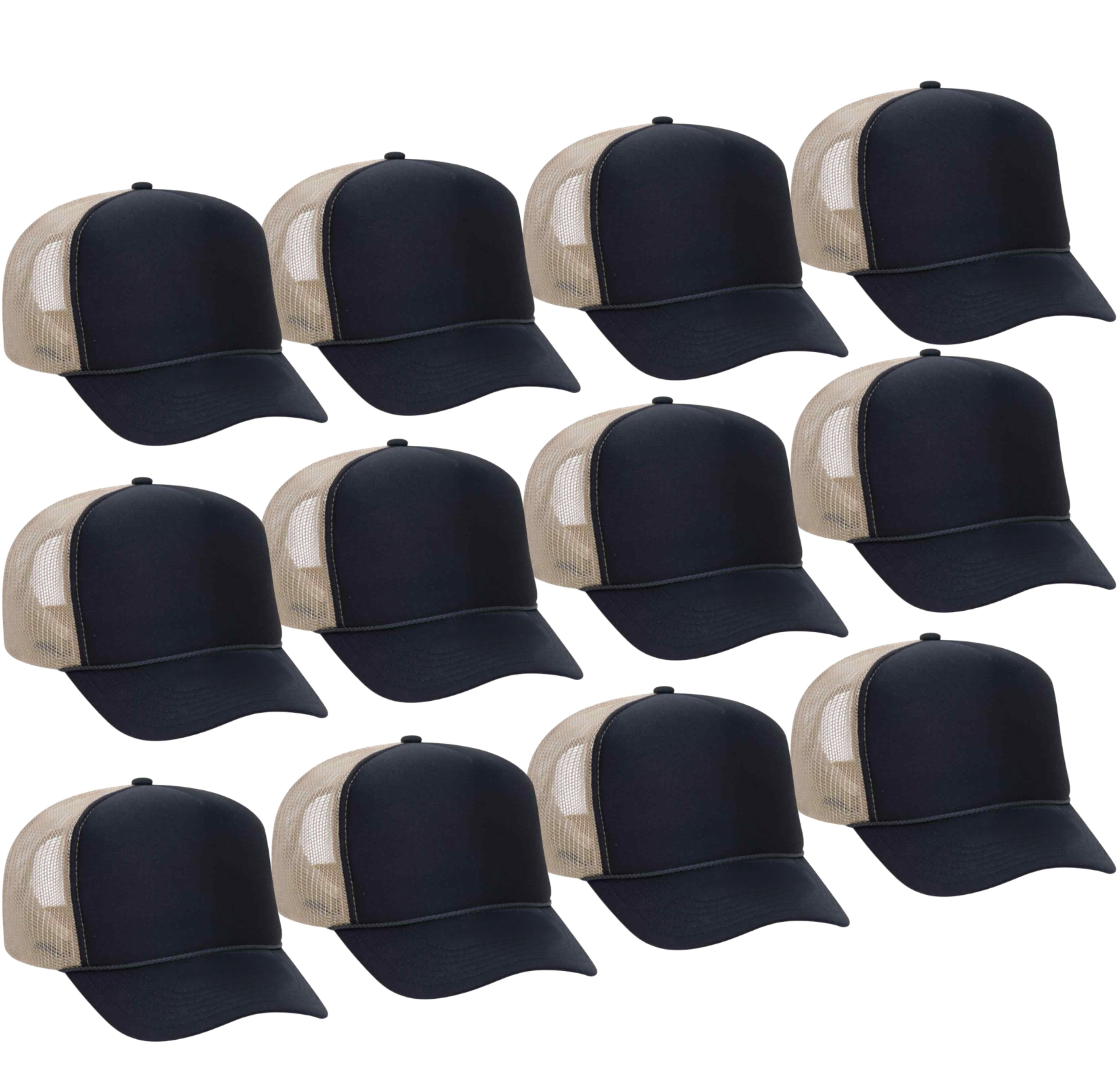 Couver 2 Colors 5 Panel High Crown Mesh Back Trucker Hat, Back Split, Navy/Navy/Khaki, 12PCS Set ...