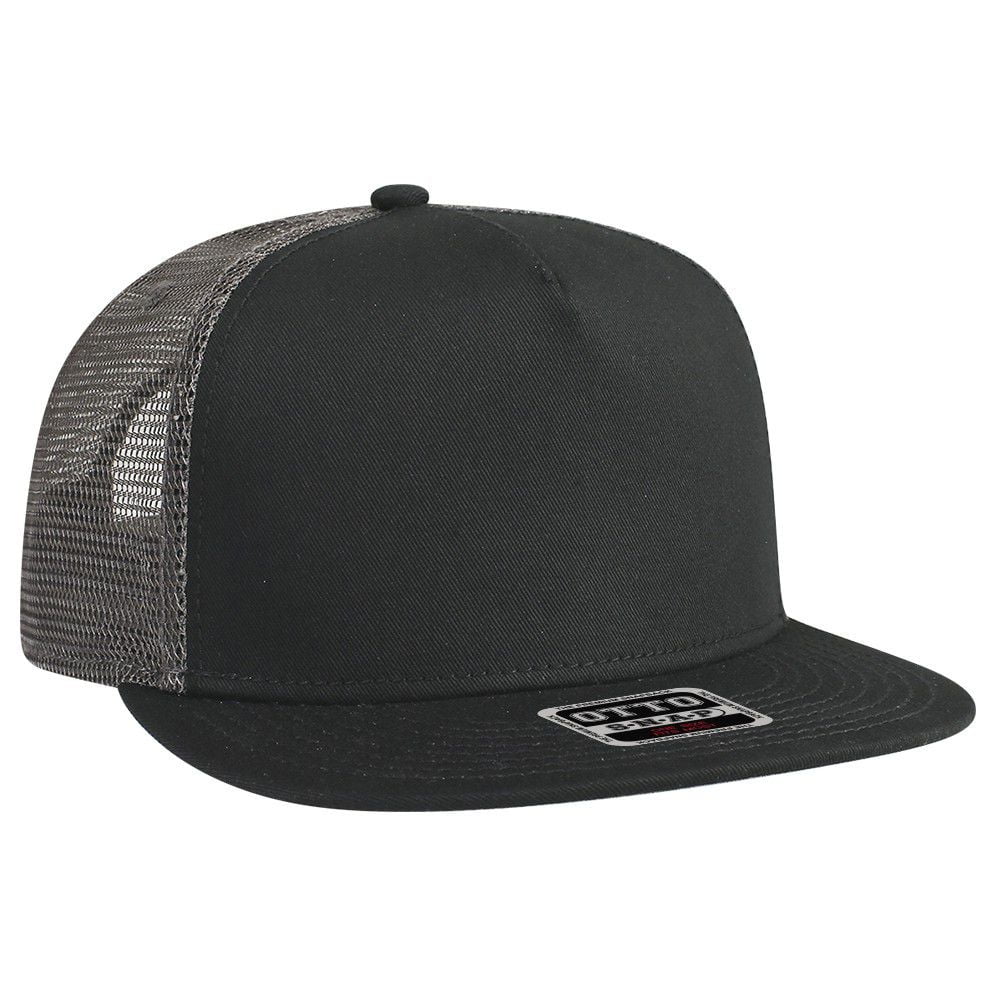 OTTO Round Flat Visor "OTTO SNAP" 5 Panel Mesh Back Trucker Snapback ...