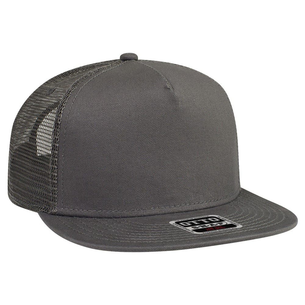OTTO Round Flat Visor "OTTO SNAP" 5 Panel Mesh Back Trucker Snapback ...