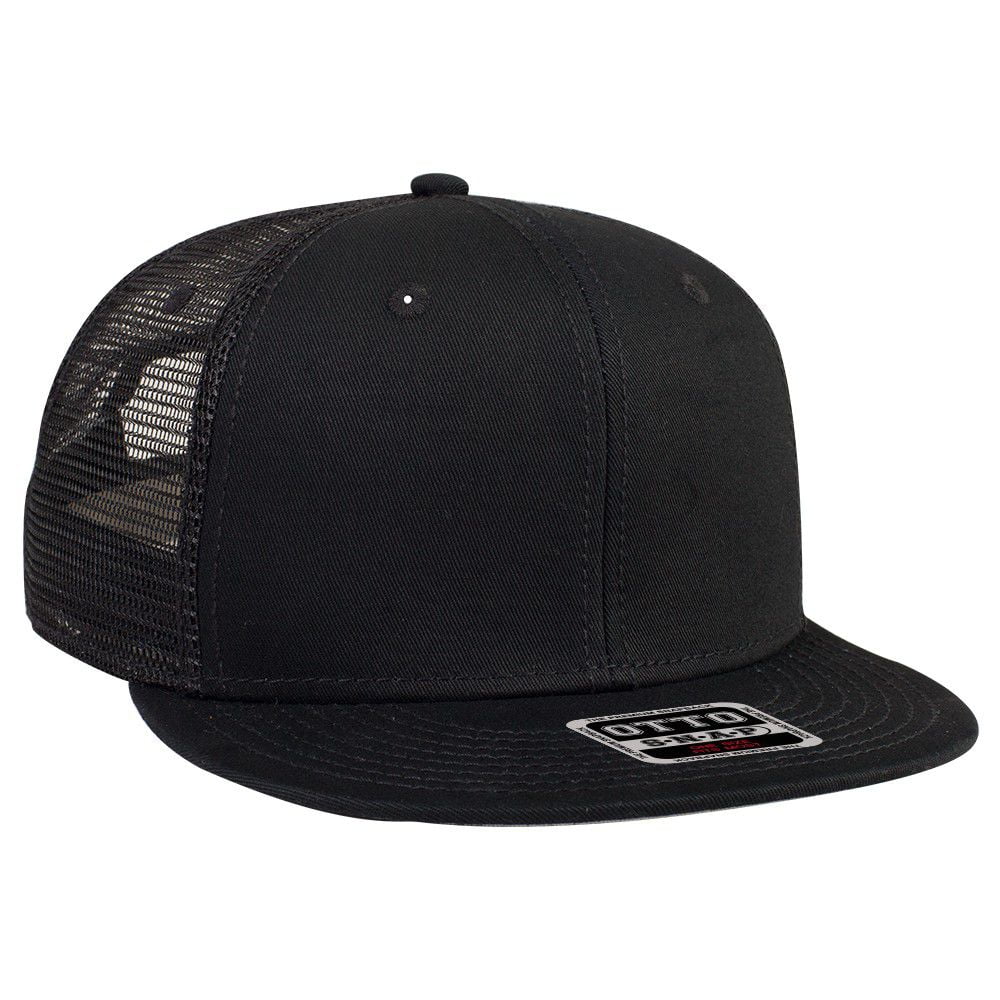 OTTO SNAP Cotton Twill Round Flat Visor 6 Panel Mesh Back Trucker ...