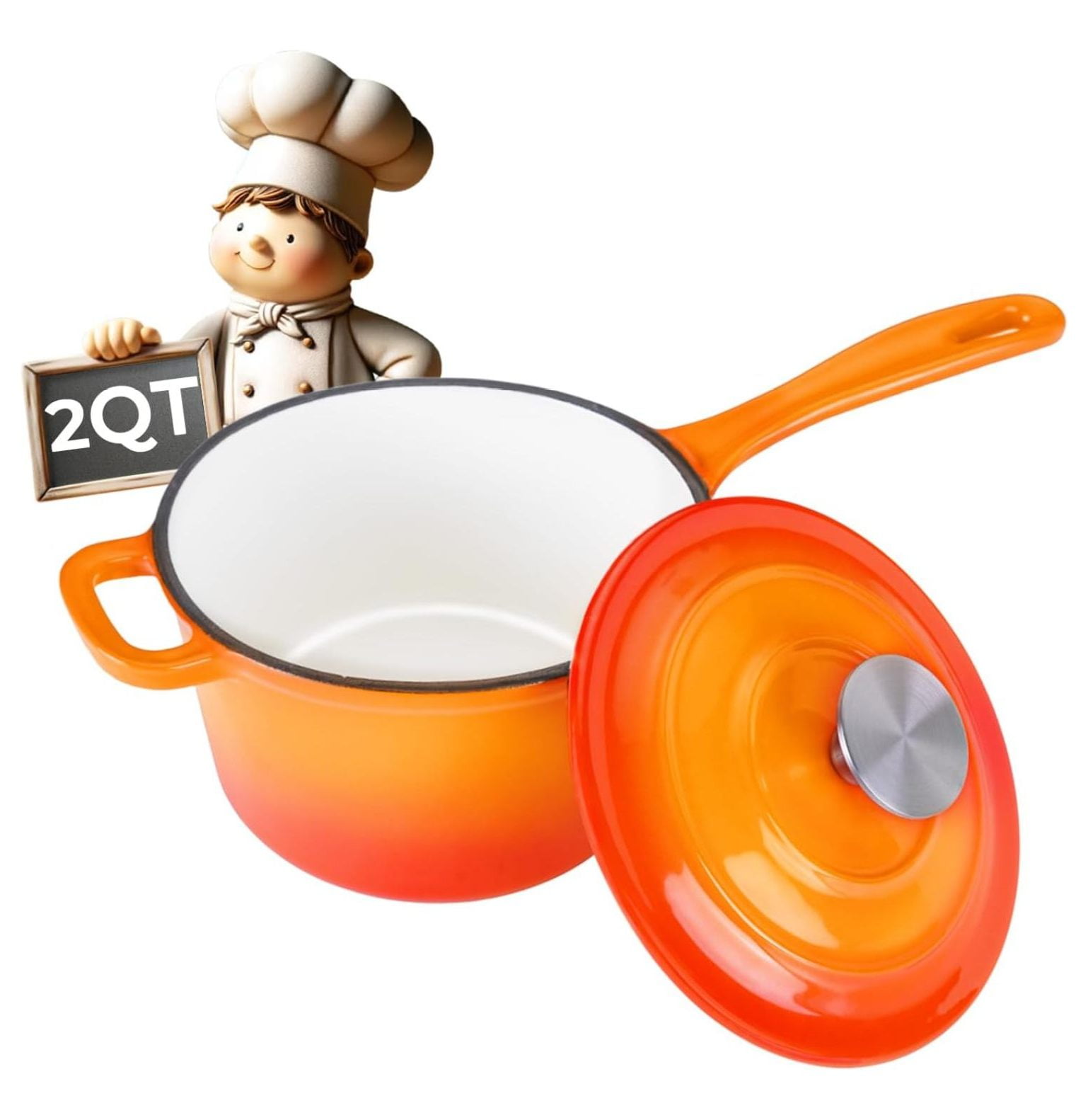 OTTO12306 2 Qt Small Enameled Cast Iron Sauce Pan with Lid, Mini Enamel ...