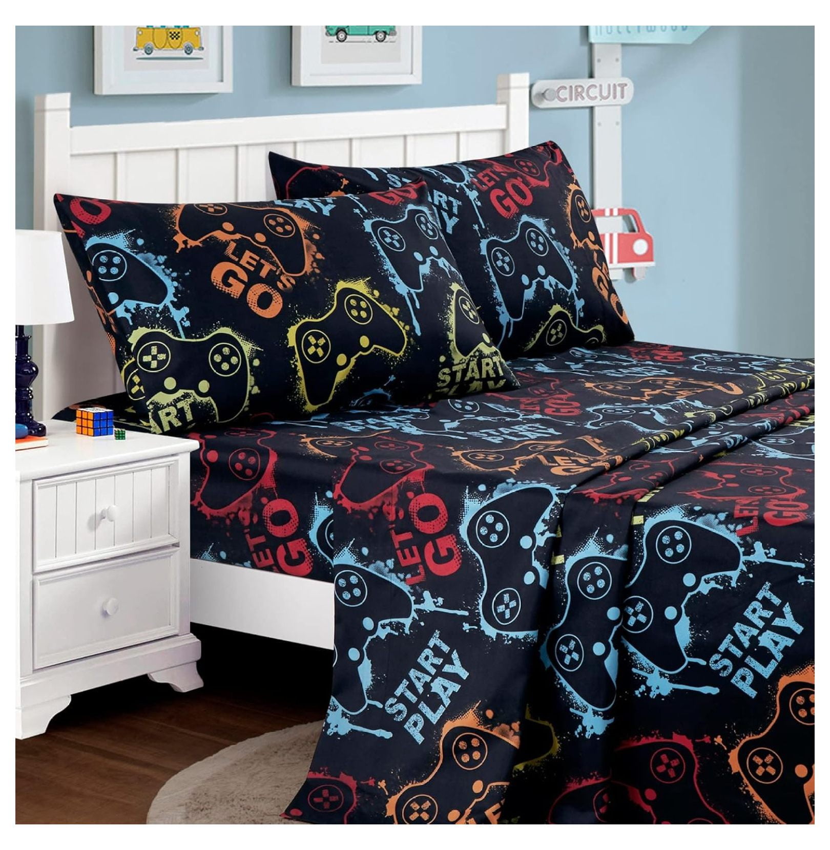 OTTO12306 3-Piece Kids/Teens Gamer Sheet Set - Soft Microfiber Multi ...