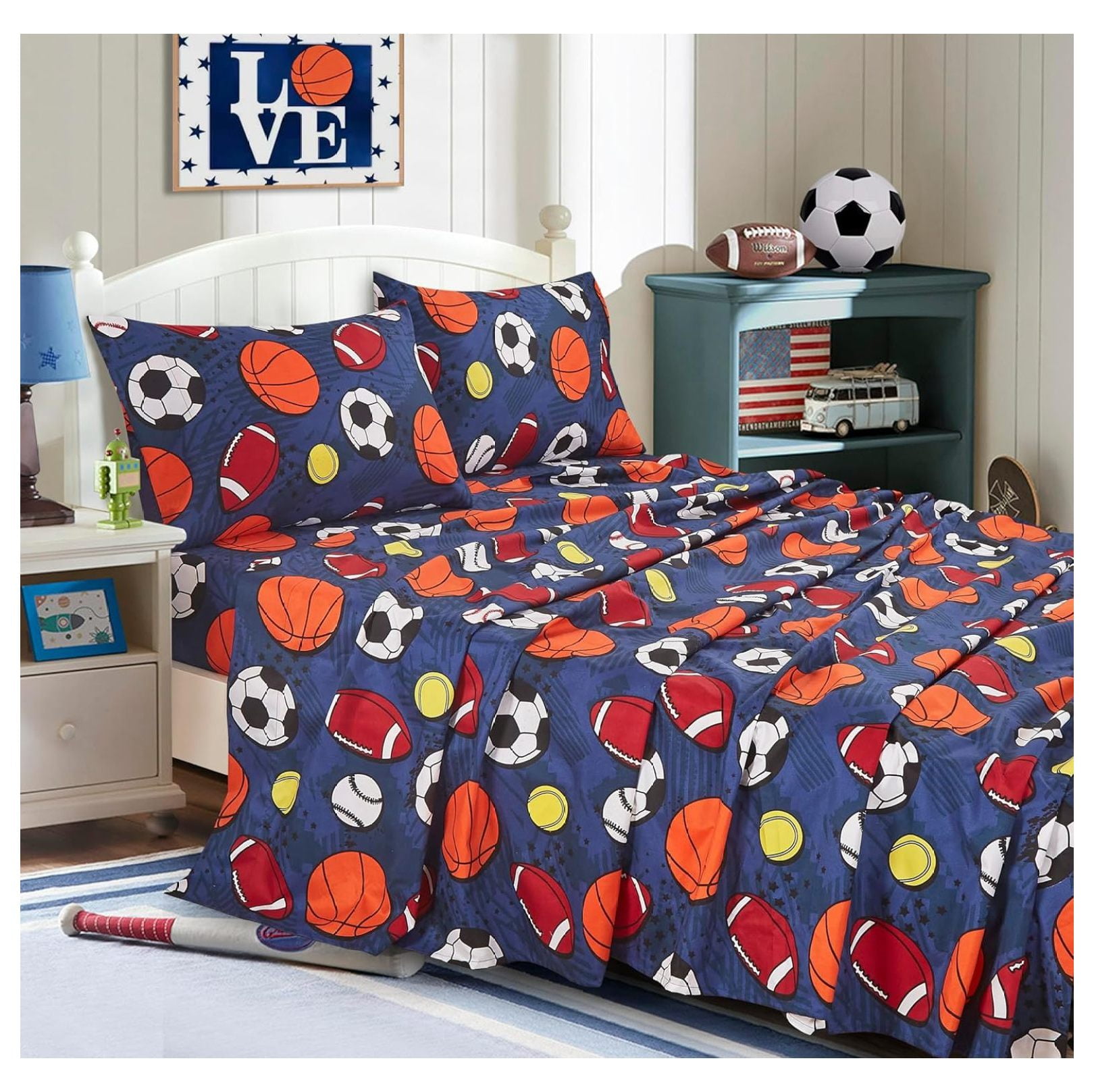 OTTO12306 3-Piece Kids/Teens Sports Sheet Set - Soft Microfiber Navy ...