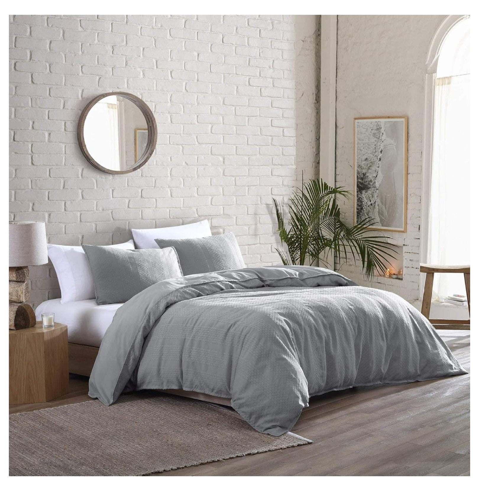 OTTO12306 Billie Solid Garment Washed 100% Cotton Jacquard Stripe Comforter Set, Stone Light ...