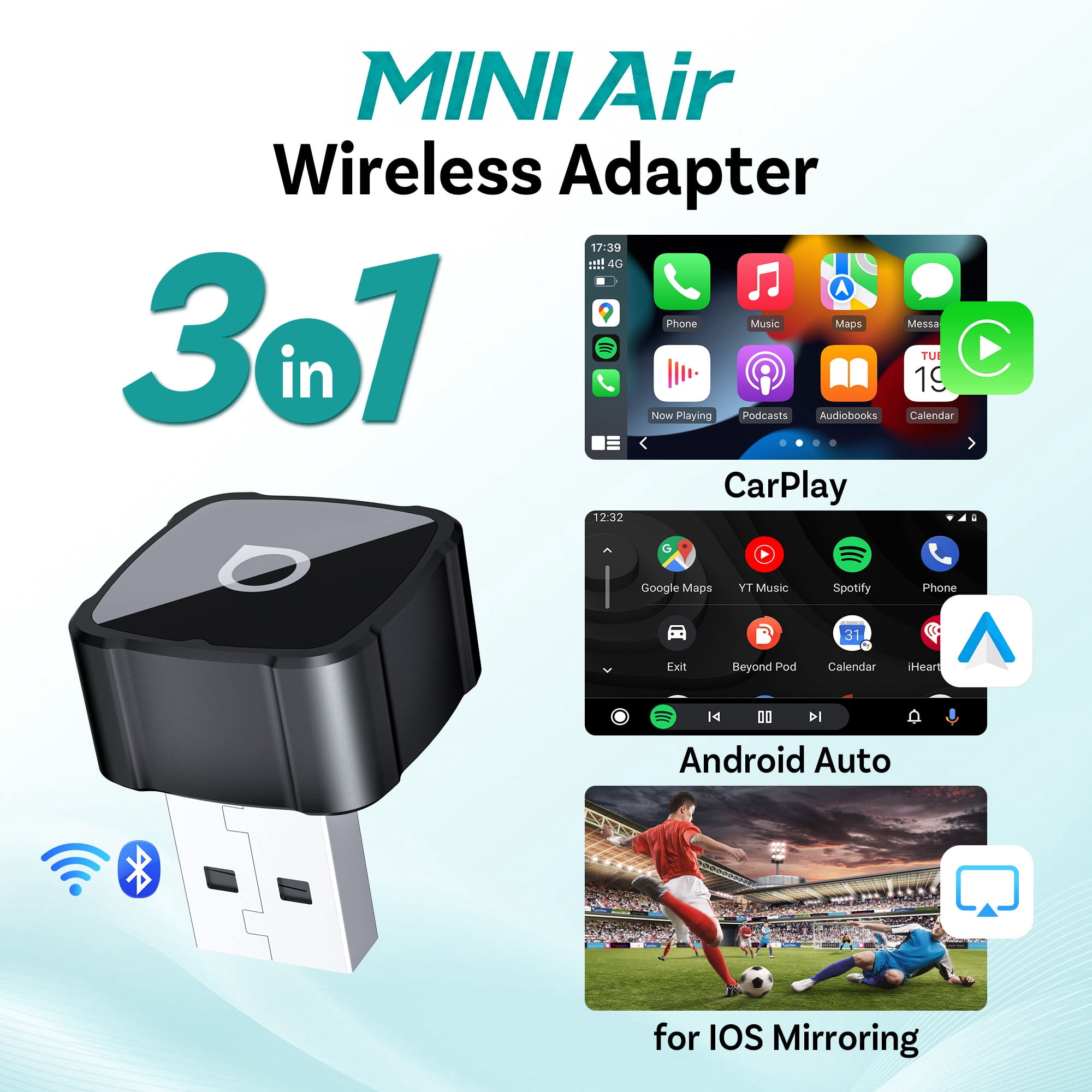OTTOCAST 3 in 1 MINI AIR Adapter 4.0 Cube Dongle 2026 Wireless CarPlay ...