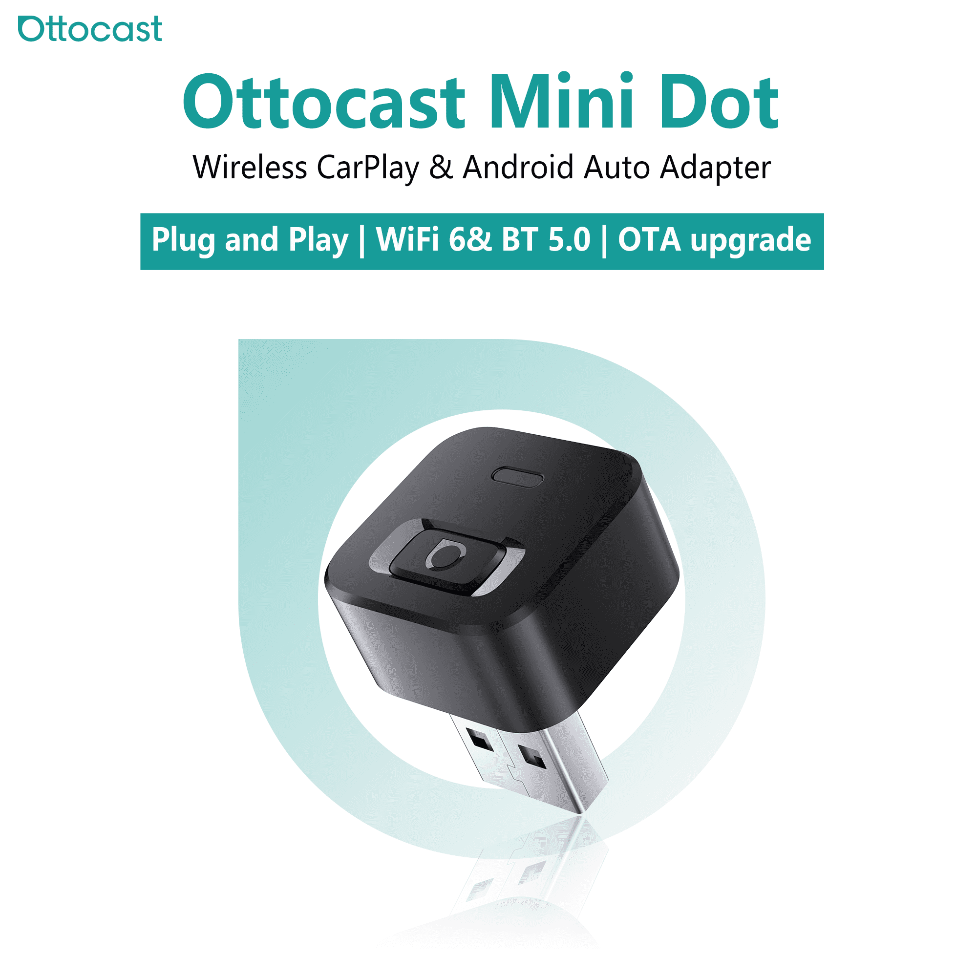 OTTOCAST Mini Dot Cube Wireless CarPlay Android Auto Adapter 2 in 1 USB ...
