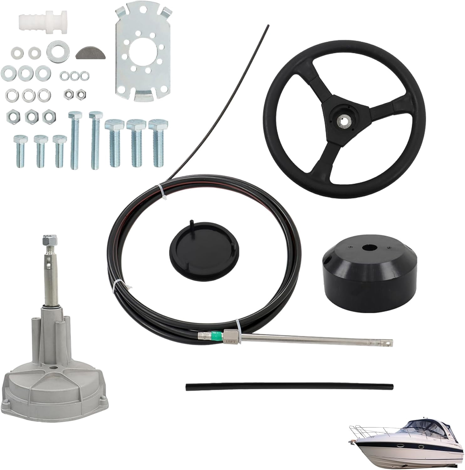 OTTULUR 14 Feet Boat Steering Rotary System Kit with 13.5 Wheel ...