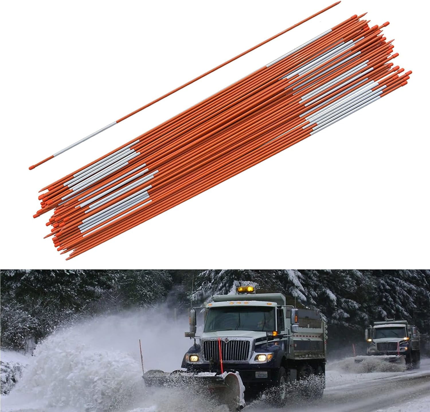 OTTULUR 50-Pack 48Inch Driveway Markers Snow Stakes 5/16Inch Diameter Orange Reflective Markers ...