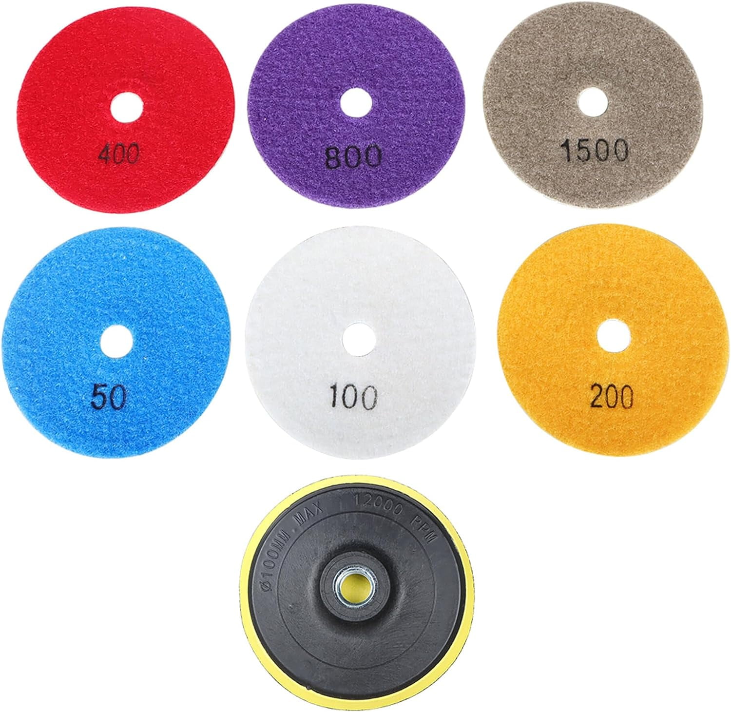 OTTULUR 7Pcs 4 Inch Diamond Polishing Pads Kit 50-1500 Grit, with 1Pcs ...
