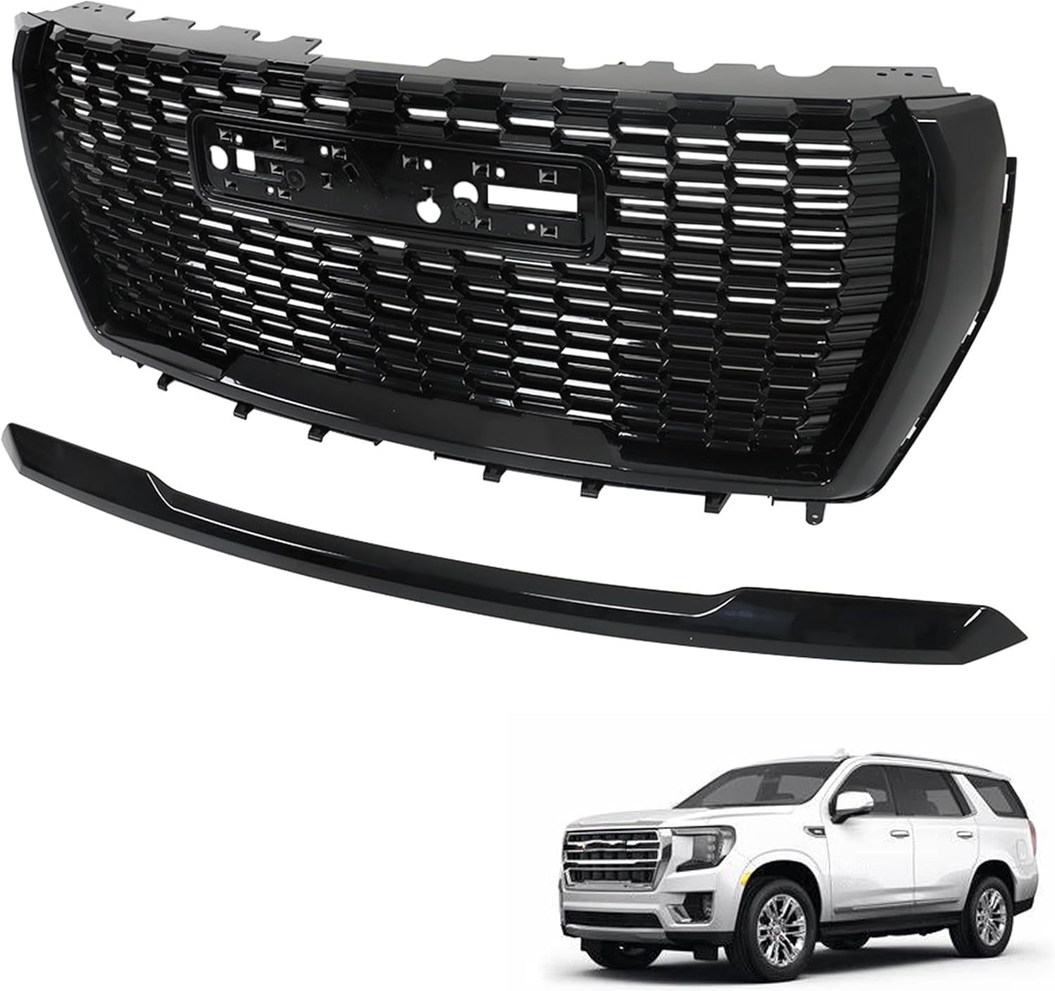 OTTULUR Front Bumper Upper Grille and Hood Molding Trim Glossy Black ...