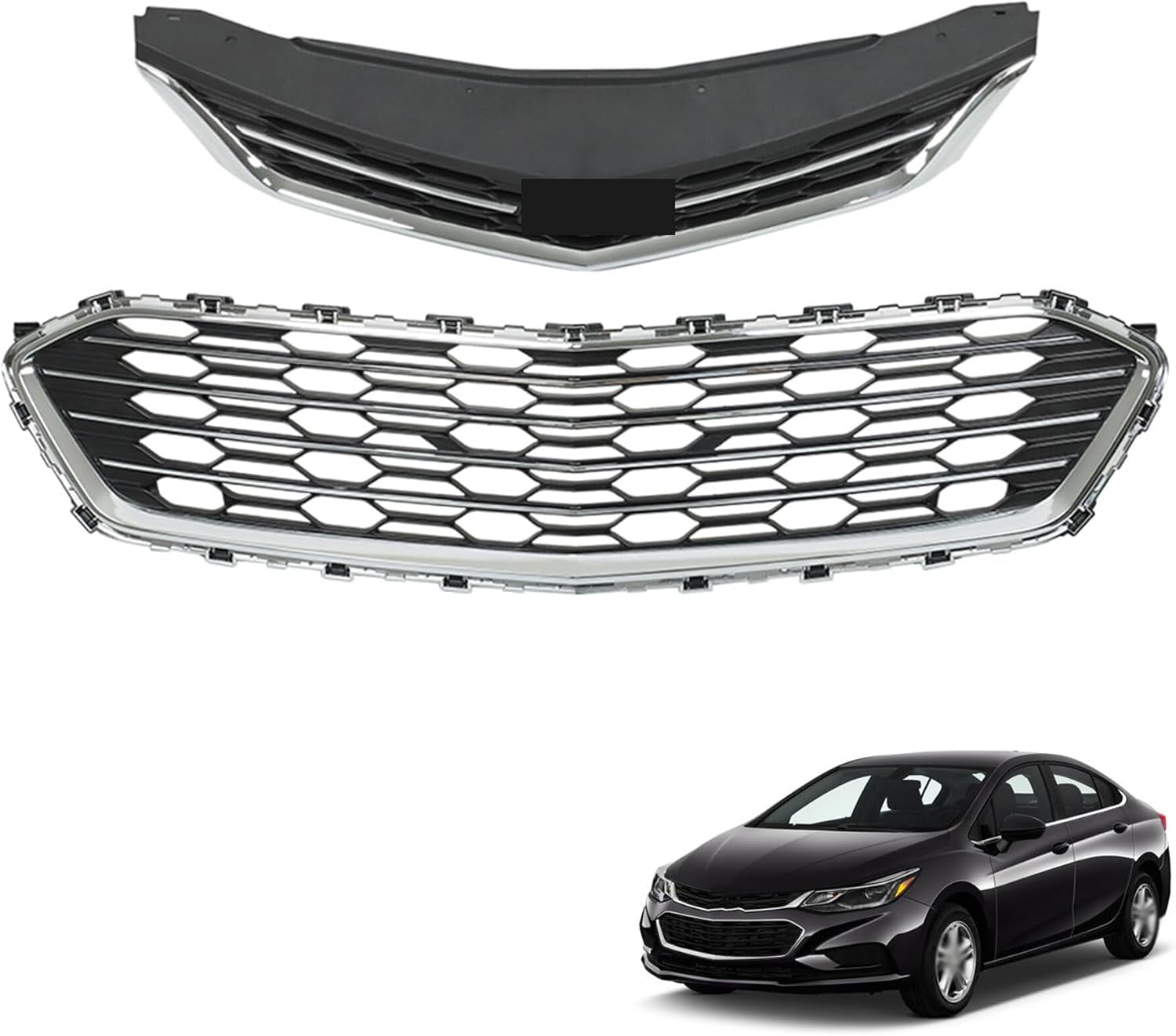 OTTULUR Front Grille Upper and Lower Black Chrome Grill Replacement for ...