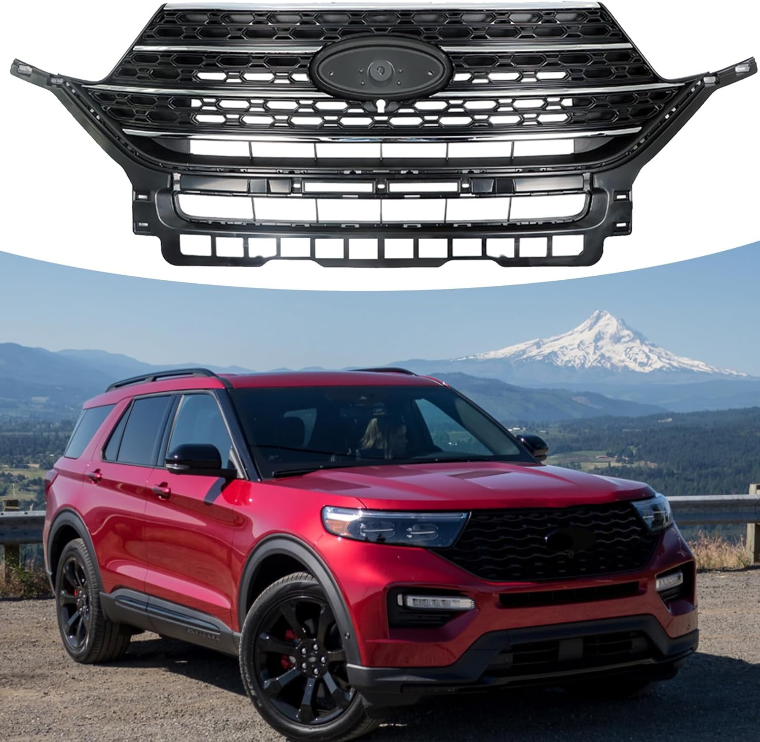OTTULUR Gloss Black W/Chrome Grill For Ford Explorer 2020/2021 Front ...