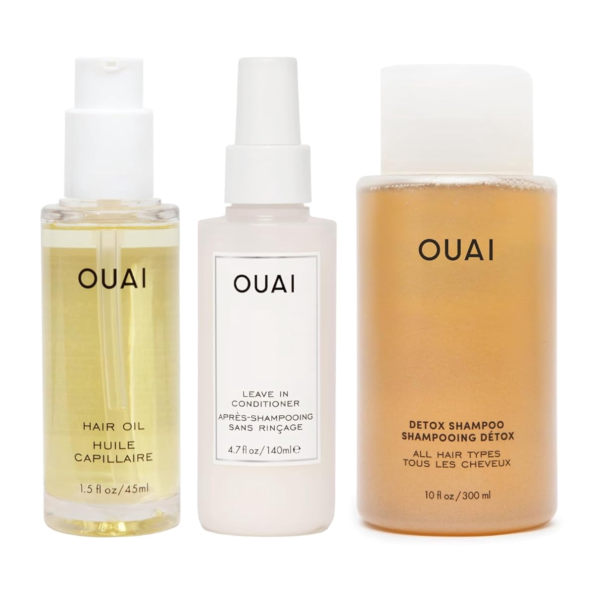 OUAI Leave-In Conditioner, Hair Oil, and Detox Shampoo Bundle - Paraben ...