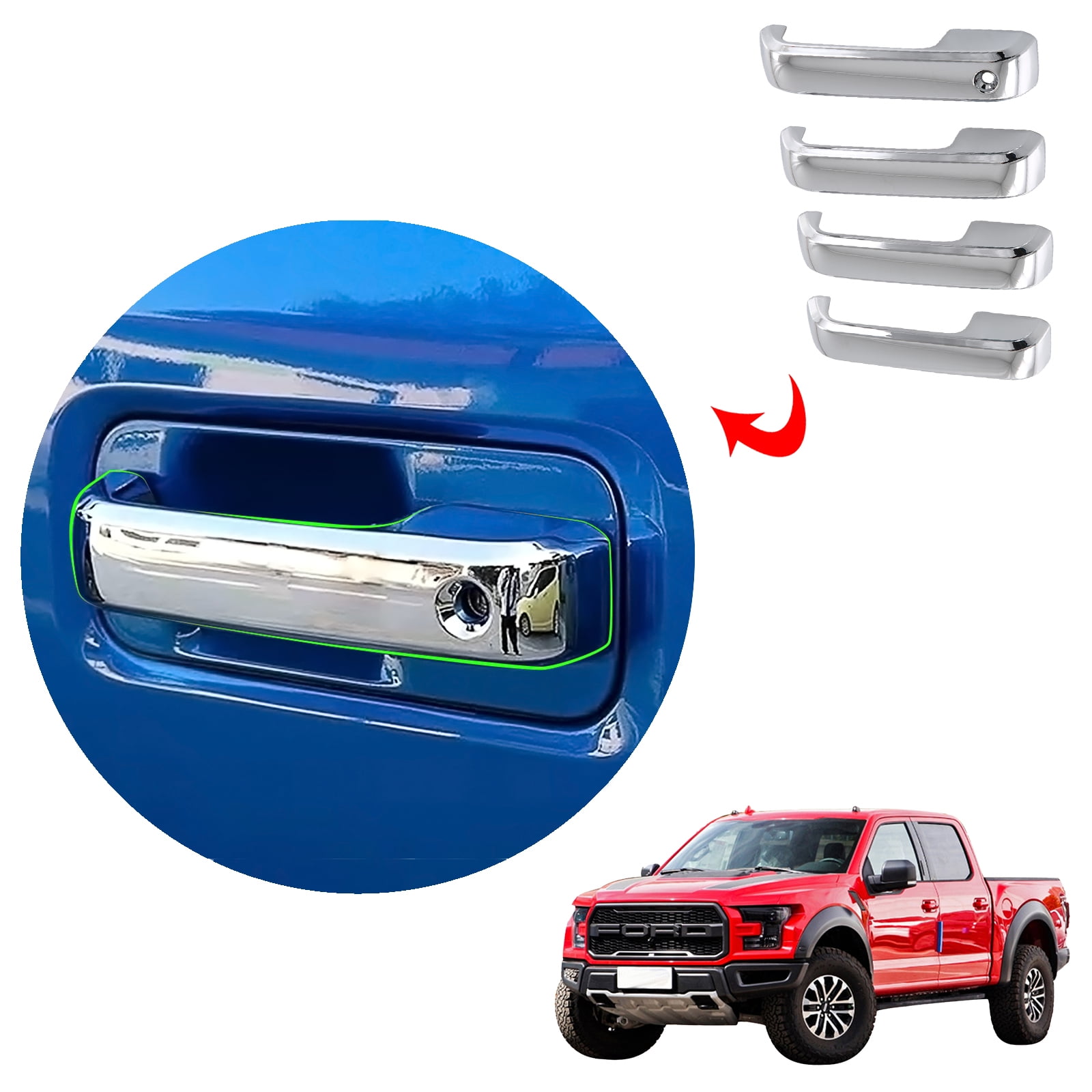 OUBOLUN ABS Chrome Silver 4 Pcs/Set Normal Handle Cover Door Lock Panel ...