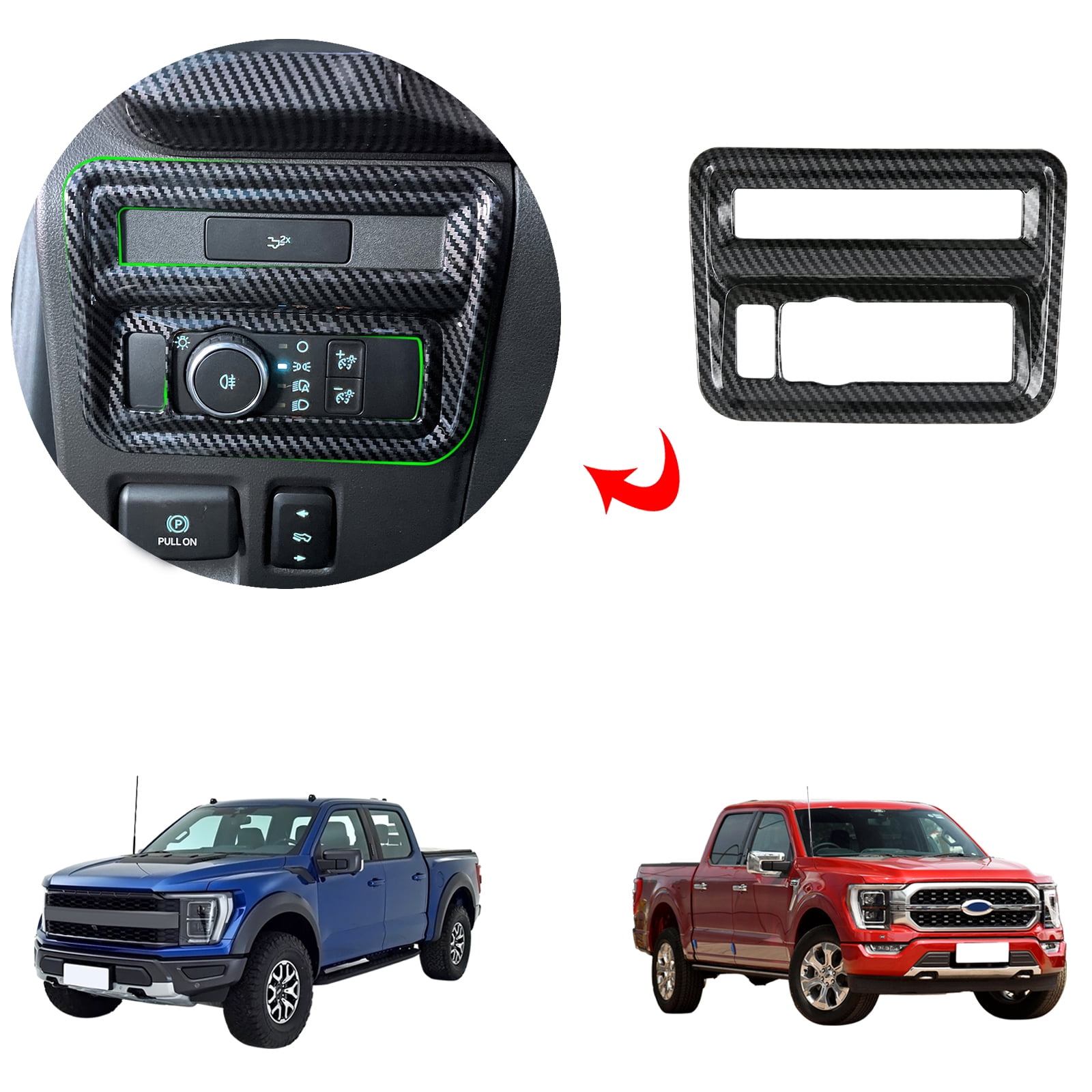 OUBOLUN ABS Imitate Carbon Fiber 1Pcs/Set Headlight Control Cover ...