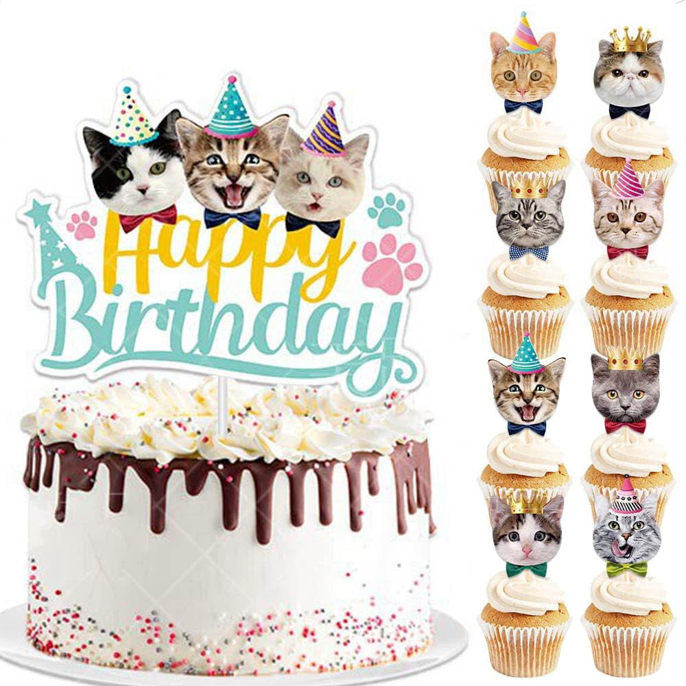 OUDEKE Cat Cake Toppers 9PCS Cute Cats MDH1Cupcake Toppers Big Happy ...