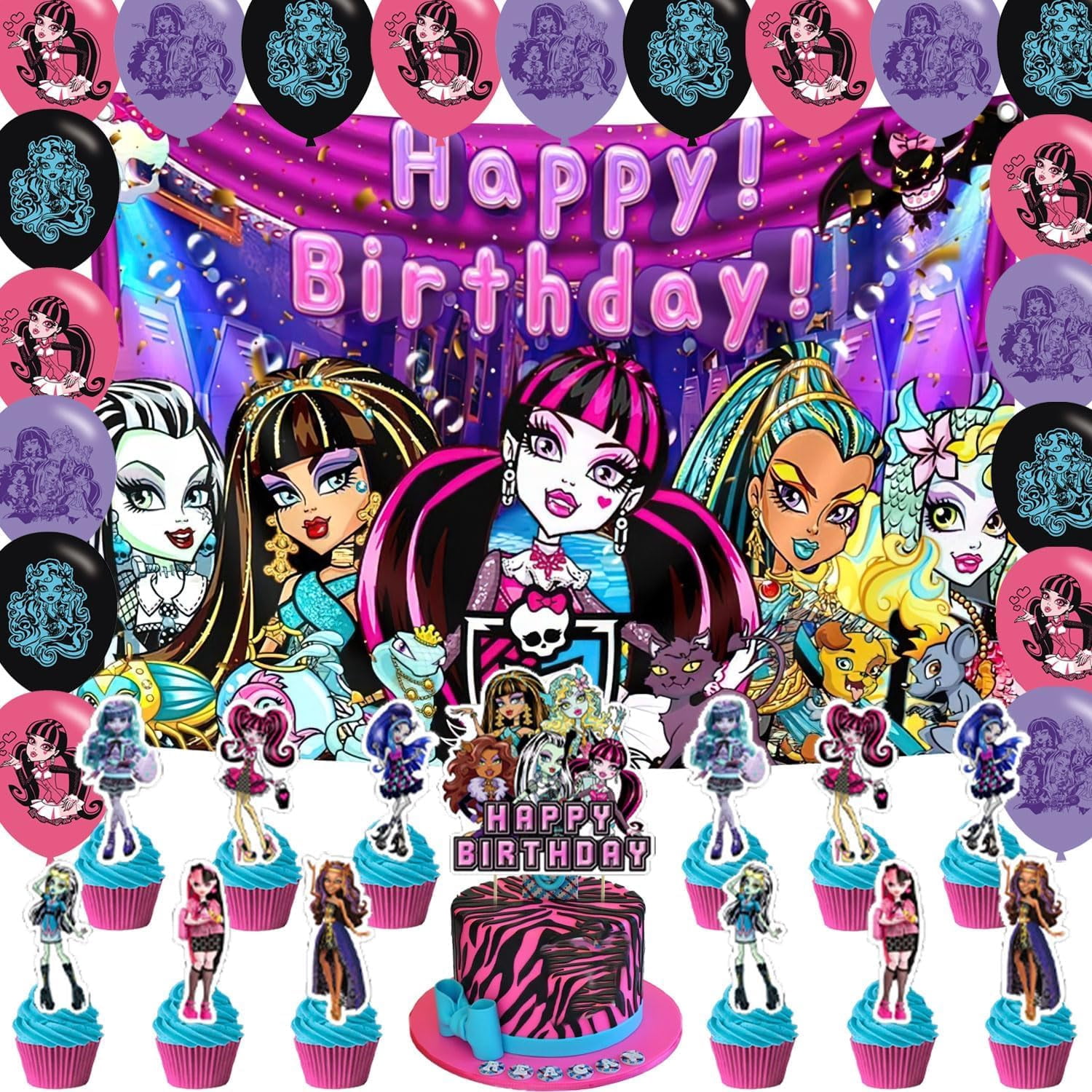 OUDINI Monster Girl Happy RRF12 Birthday Banner Backdrop for Monster ...