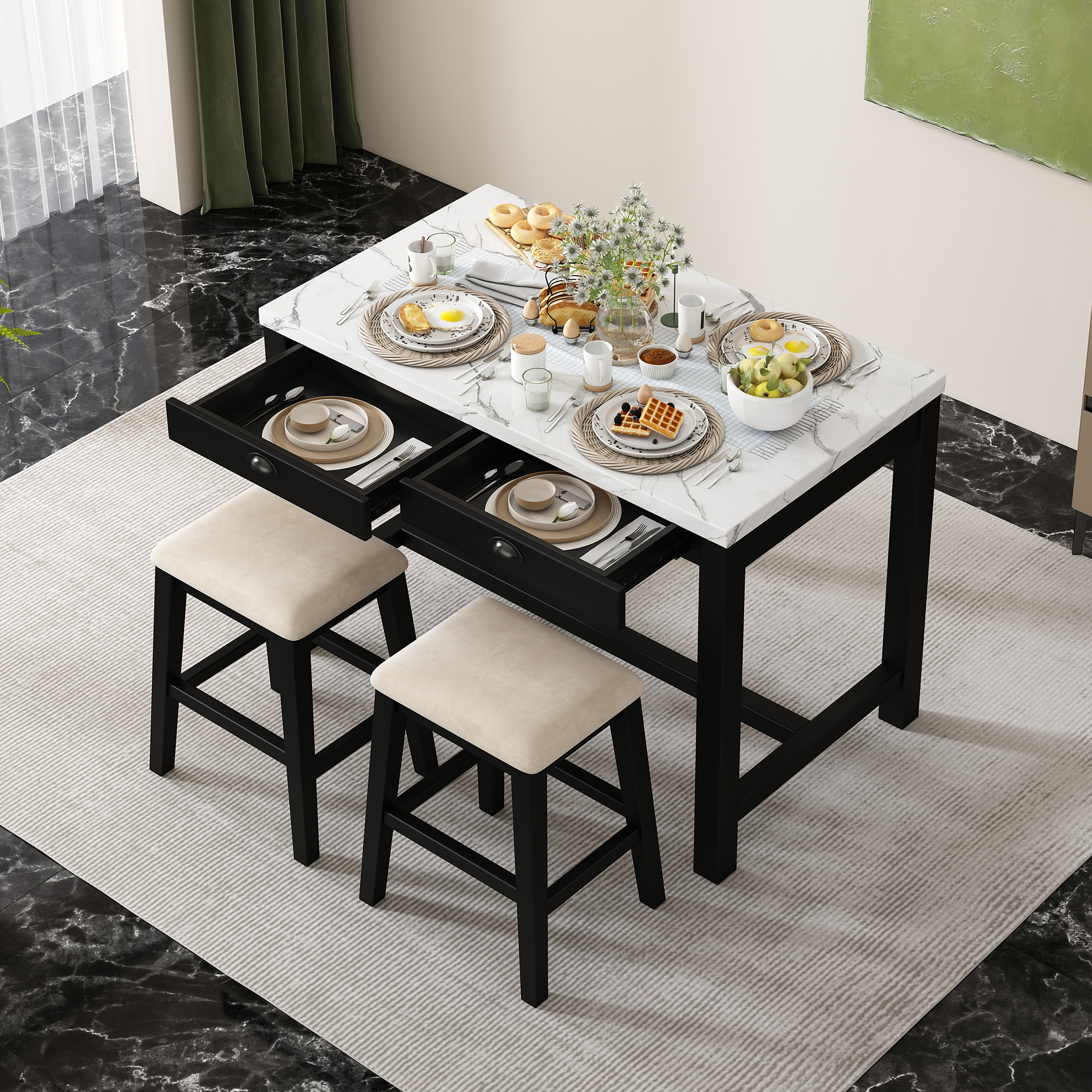 OUFAN 5-Piece Dining Table Set for 4, Counter Height Dining Set with ...