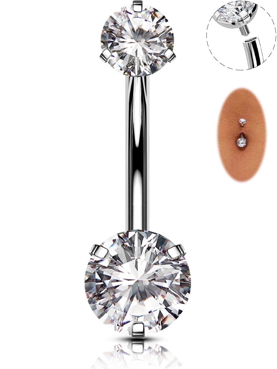 OUFER 14G Belly Button Rings Internally Thread Navel Piercing Jewelry CZ Navel Rings Belly ...