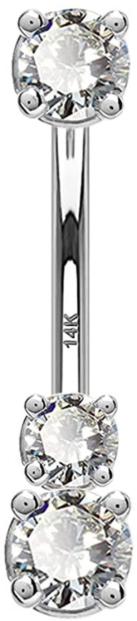 OUFER 14K Solid Gold Belly Navel Button Ring Clear 5A Cubic Zirconia ...