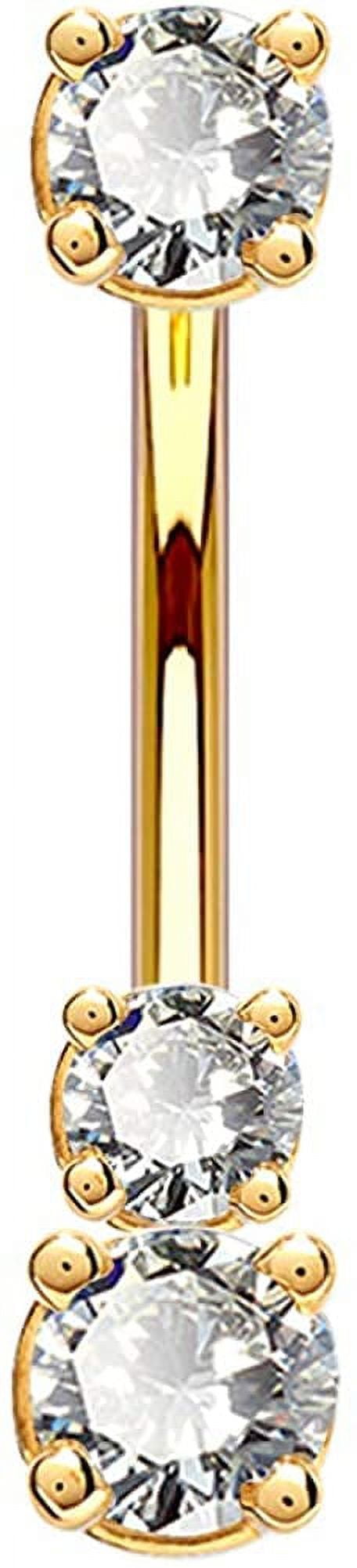 OUFER Jewelry: 14K Yellow Gold Belly Button Ring with Clear 5A Cubic ...