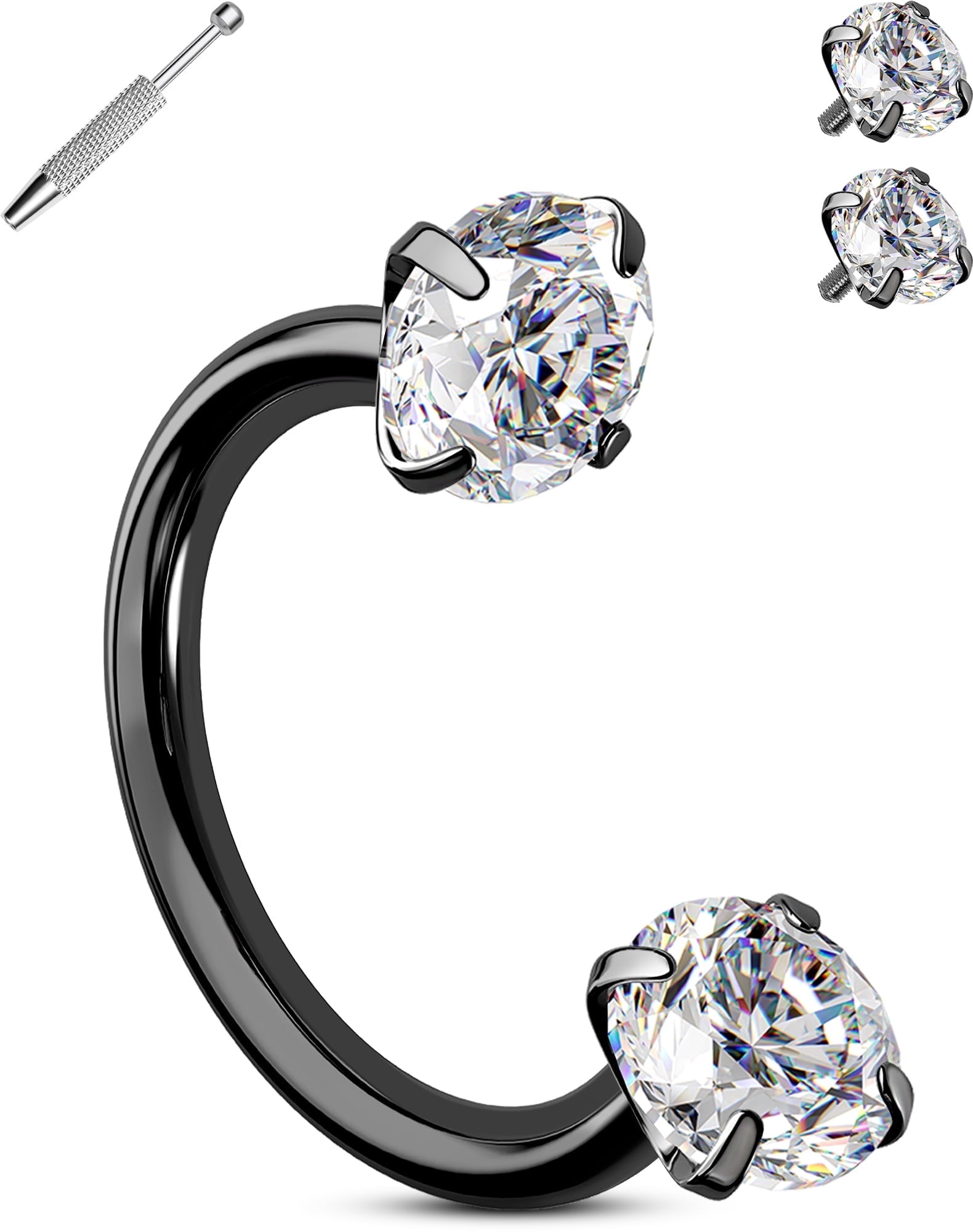 OUFER 18G Horseshoe Nose Rings Studs Double Cubic Zirconia Nose Studs ...