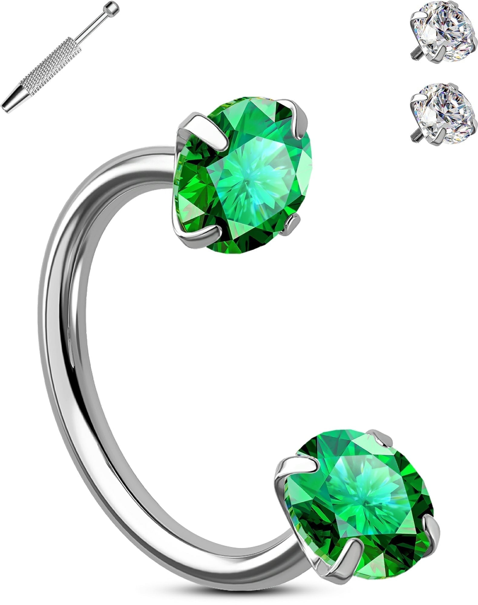 OUFER 18G Horseshoe Nose Rings Studs Double Cubic Zirconia Nose Studs ...
