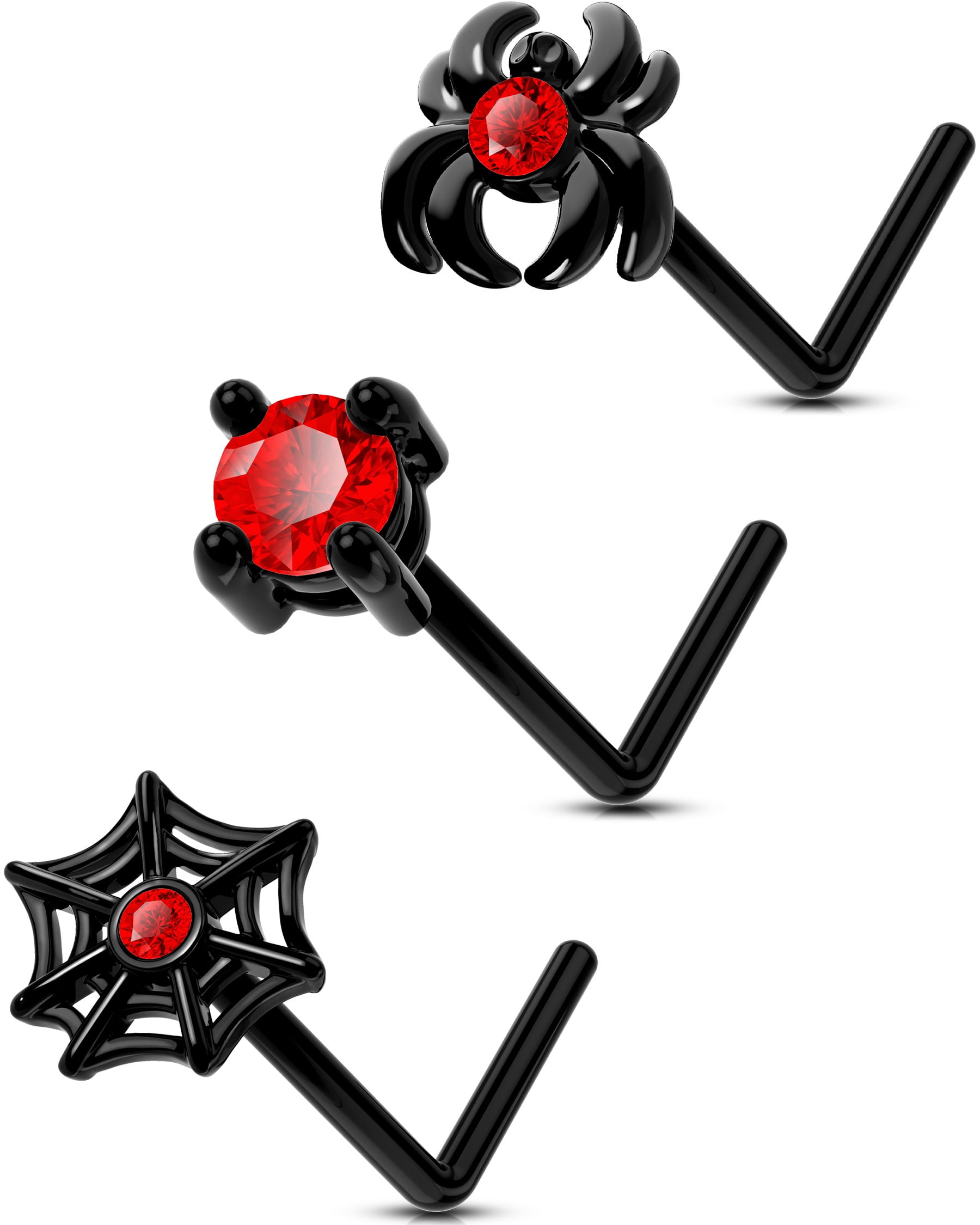 OUFER 20G Stainless Steel Nose Ring Studs, L-Shaped Spider Nose ...