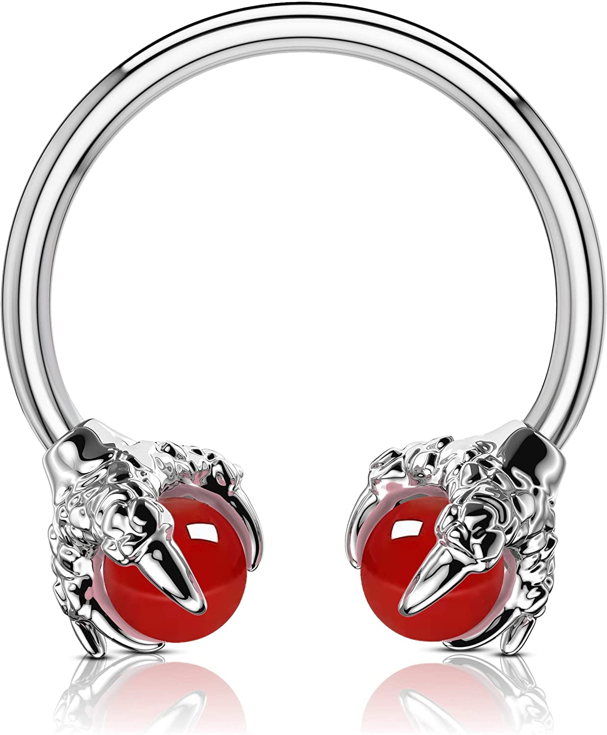 OUFER Circular Earring, Septum Ring, 316L Surgical Steel, Red Onyx ...