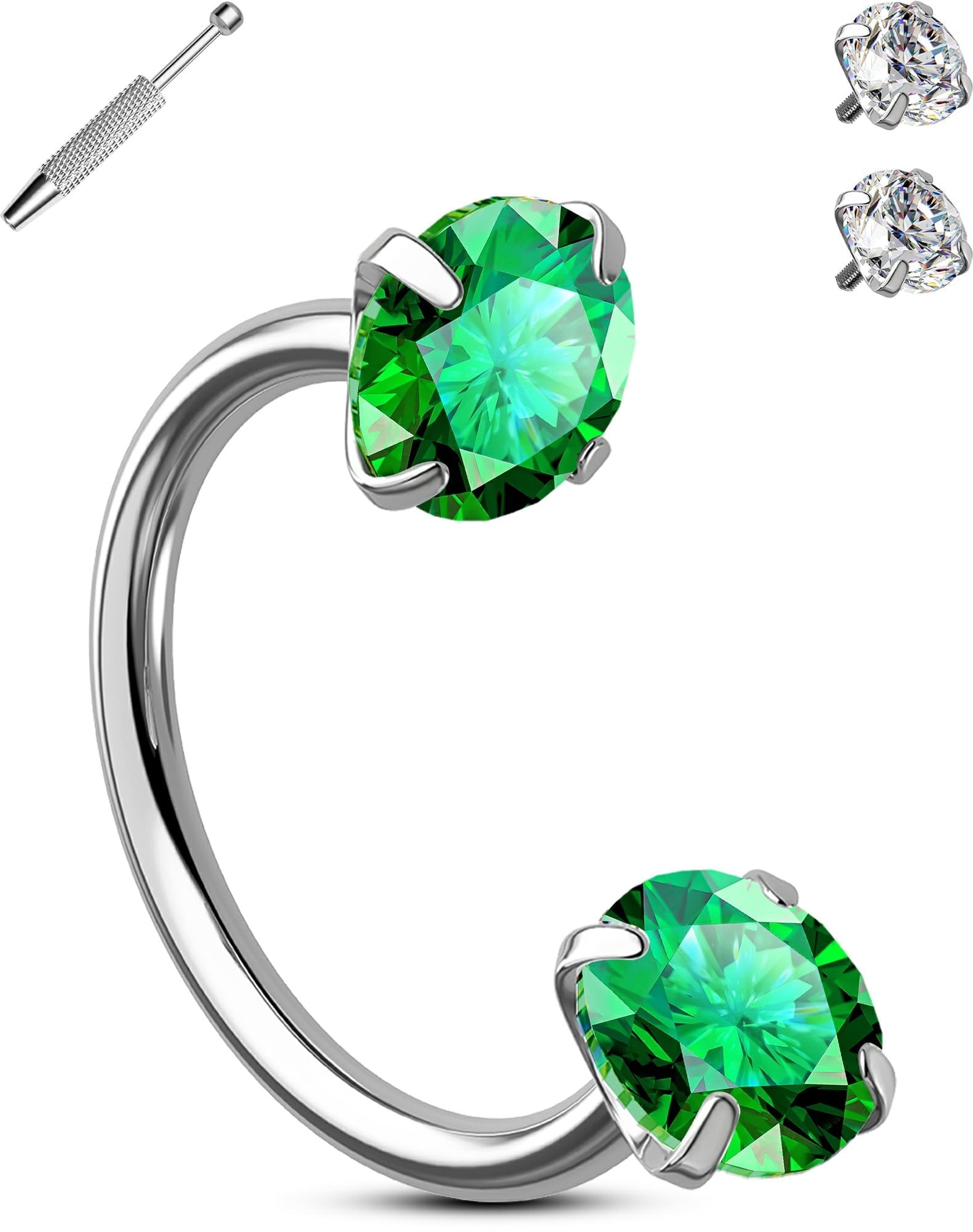 OUFER Double Cubic Zirconia Nose Rings Internally Threaded Septum Rings ...