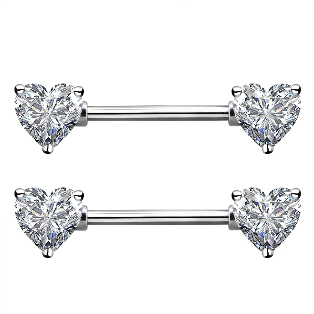 OUFER Heart Cubic Zirconia 14g Surgical Steel Nipple Barbell Rings ...