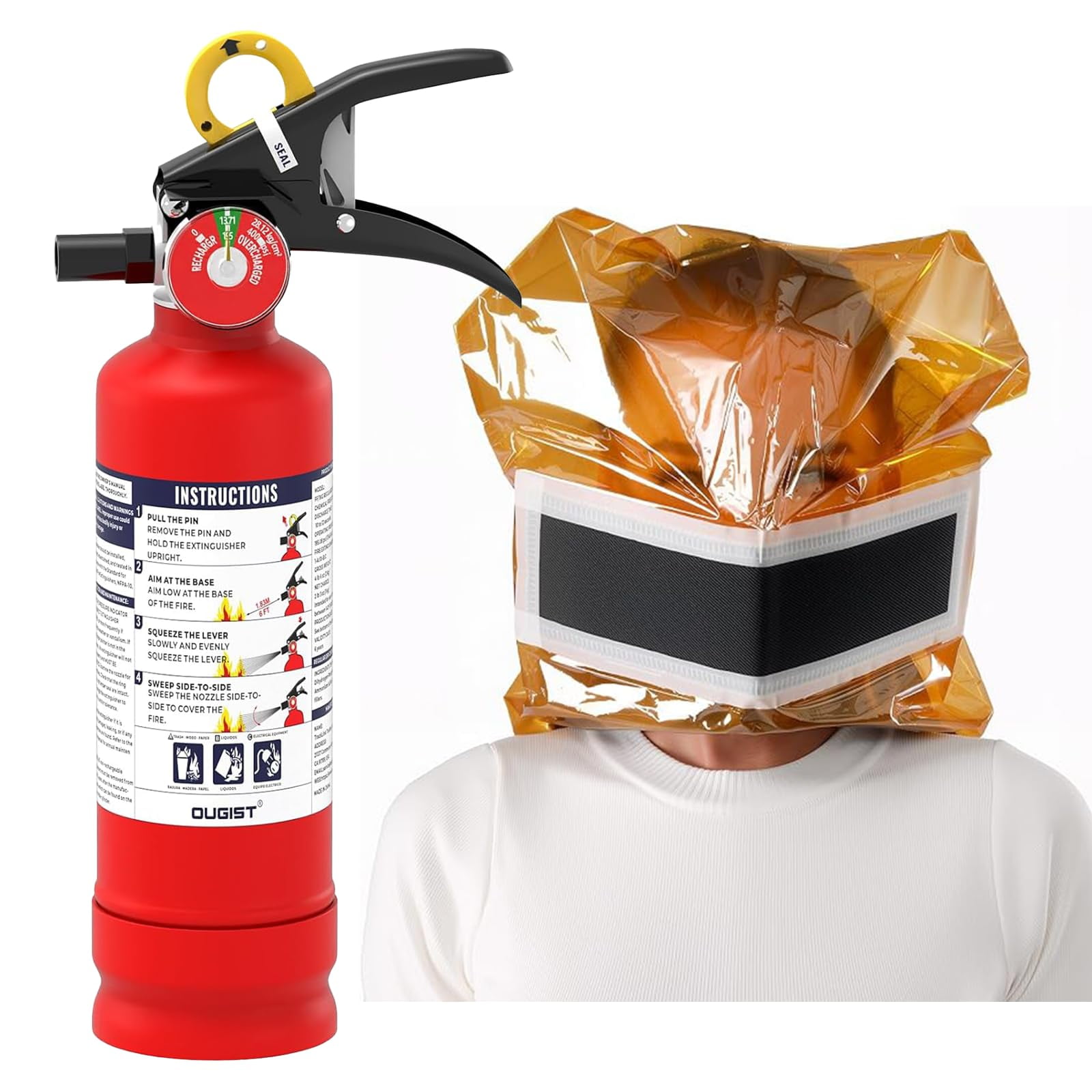 OUGIST Fire Extinguisher for Home with Fire Escape Mask, 1kg Home Fire ...