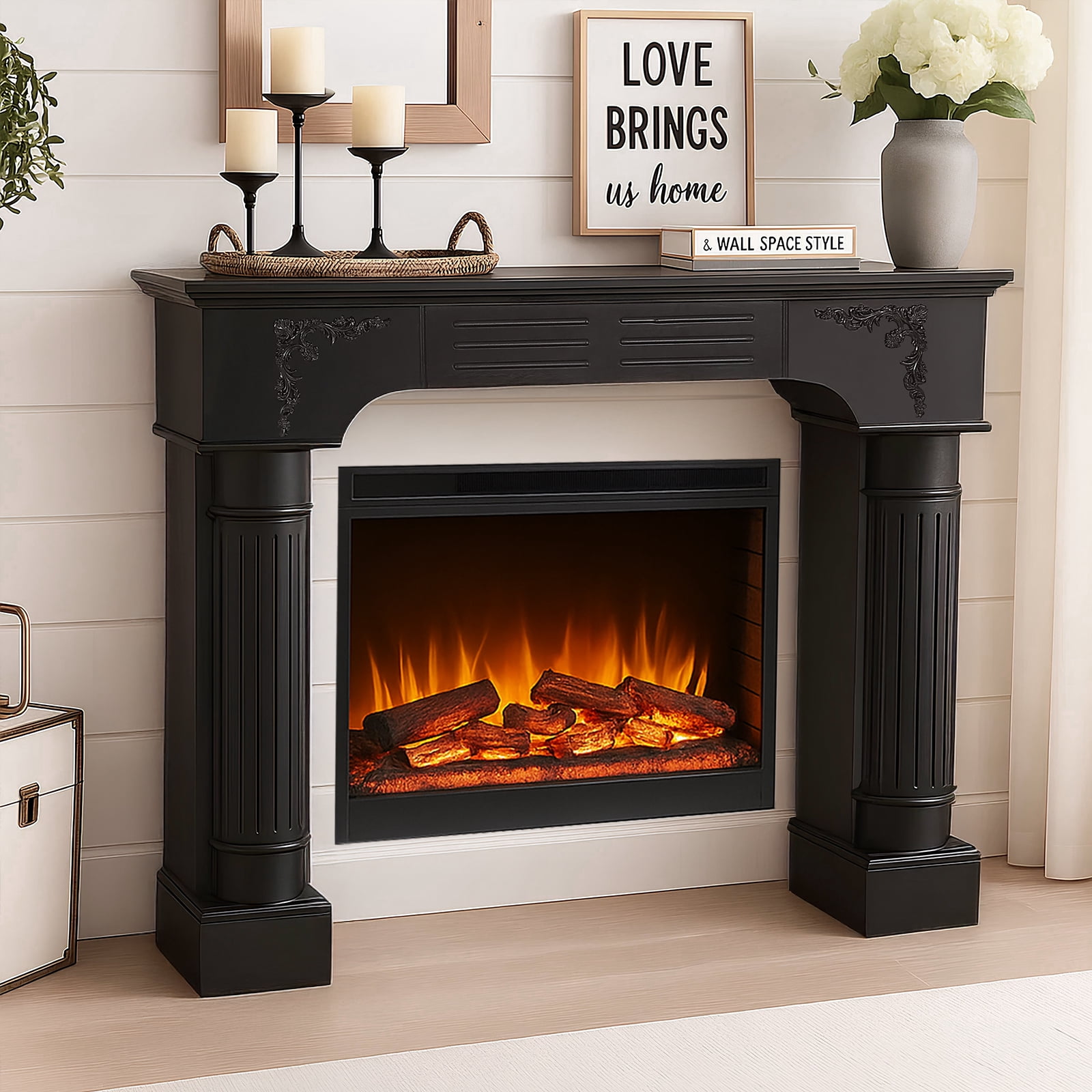 OUINCH 43.3" Fireplace Mantel, Freestanding Fireplace Surround with Leg ...
