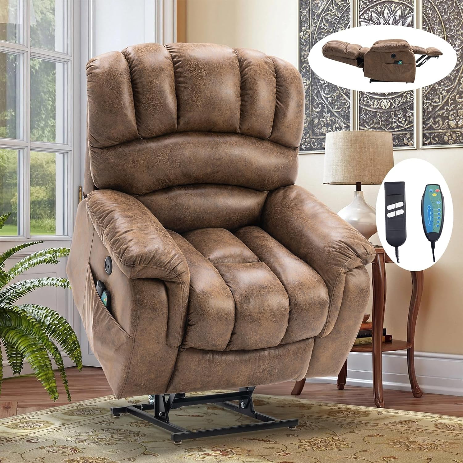 OUINCH Large Dual Motor Lay Flat Sleeper Power Lift Recliner Chair for ...