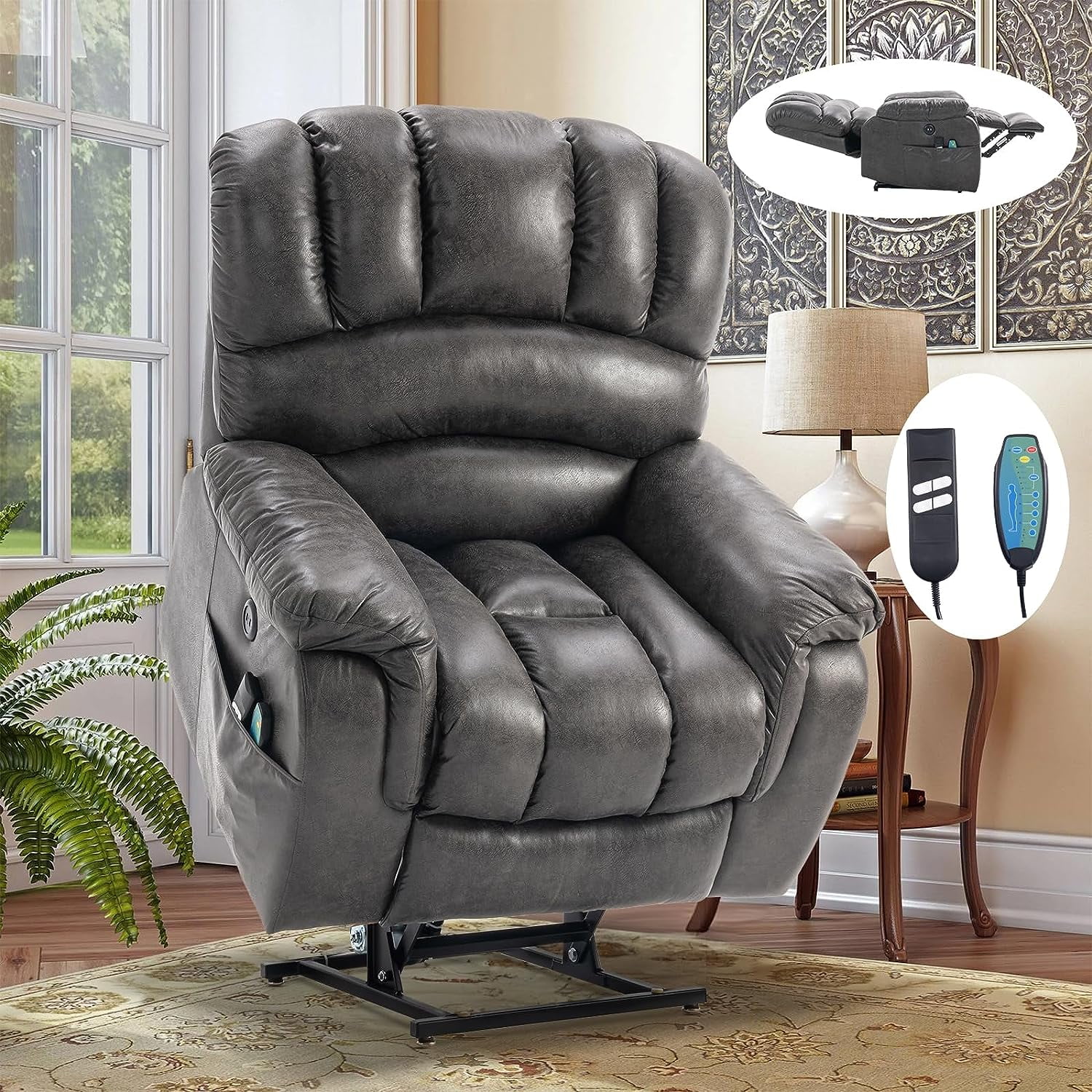 OUINCH Large Dual Motor Lay Flat Sleeper Power Lift Recliner Chair for ...